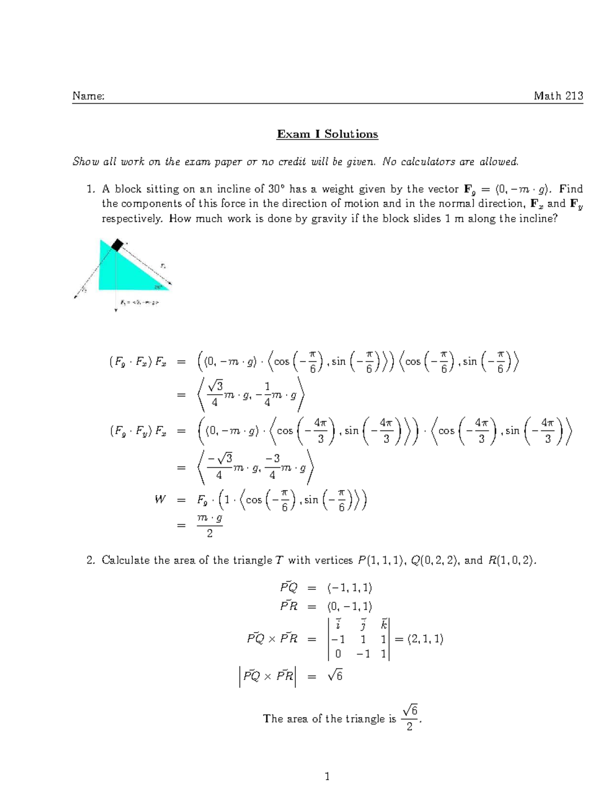 Math 213 Exam I Solutions and Practice Problems - Studocu