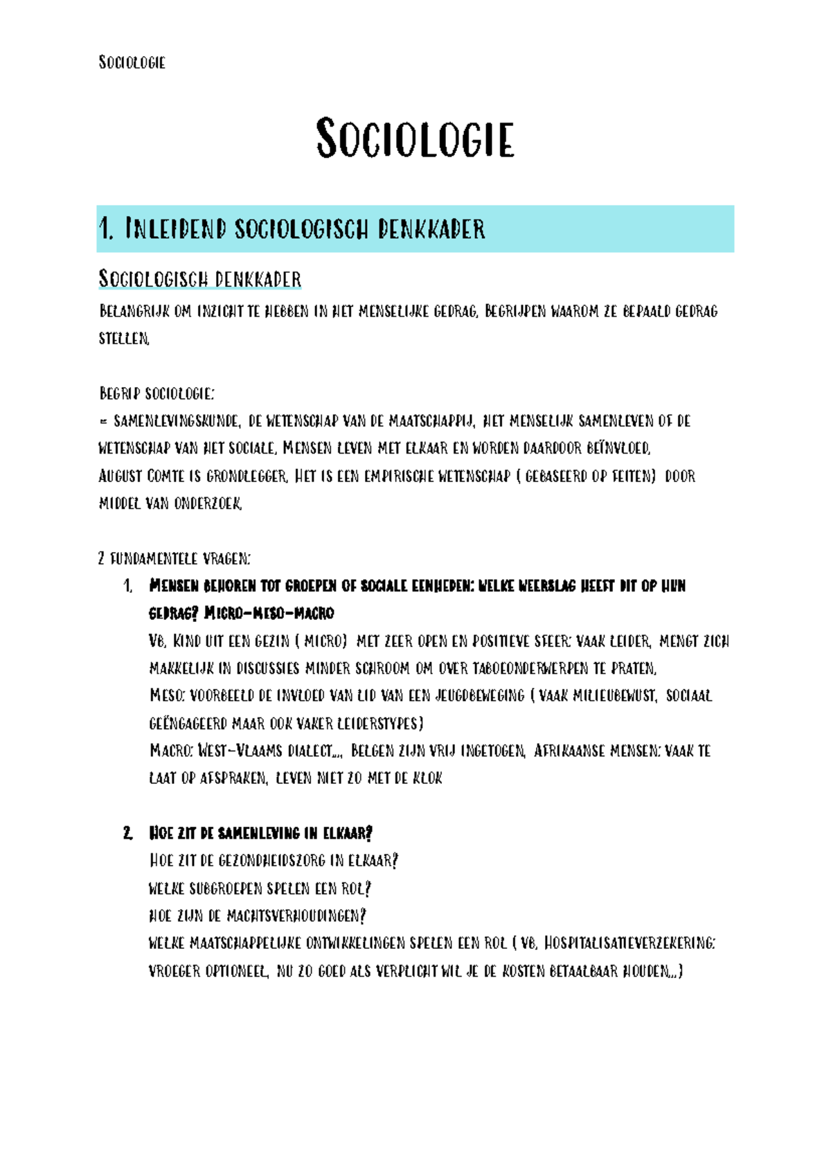 Sociologie fundamenten 3 verpleegkunde - Sociologie 1. Inleidend ...