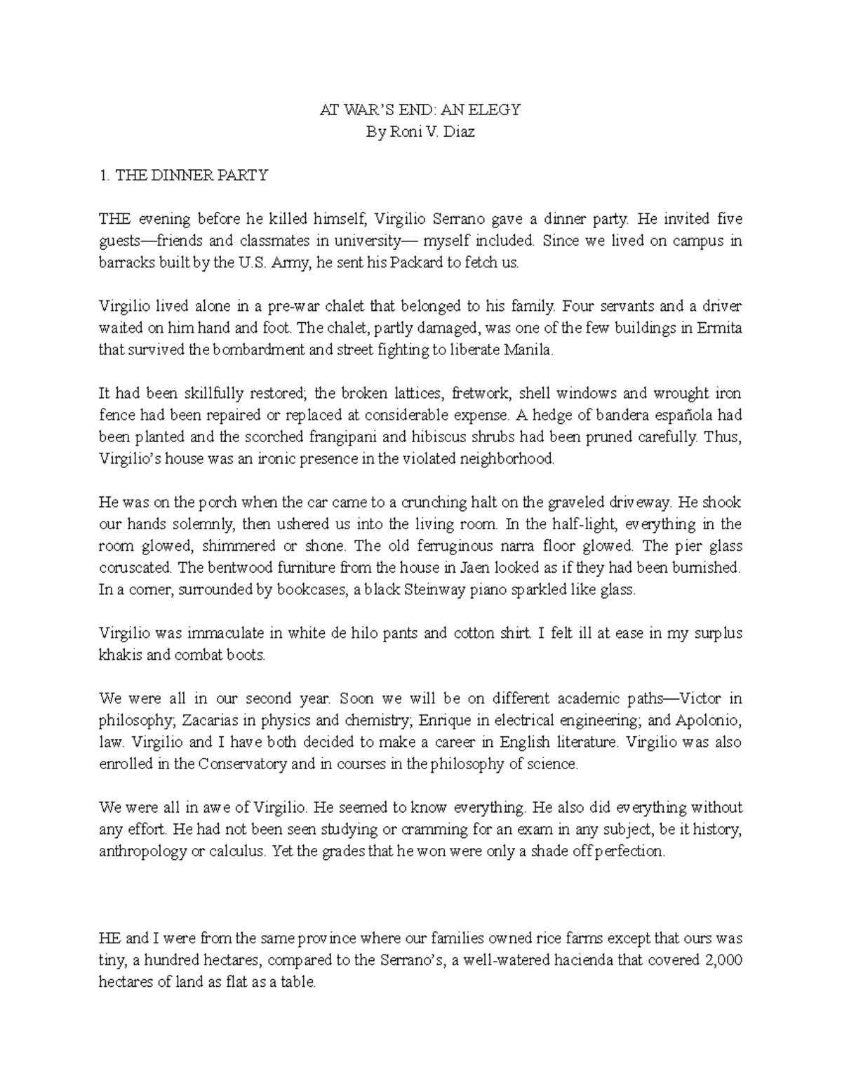 AT WAR'S END: AN ELEGY BY RONI V. DIAZ - Studocu