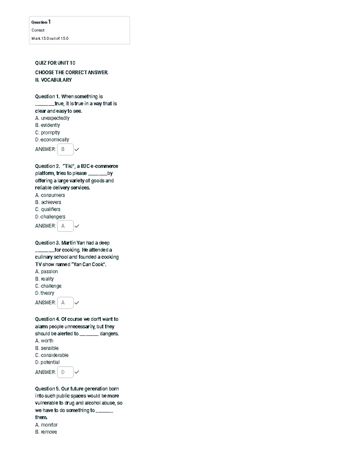 L17A.U10. Unit 10 Quiz Review & Answers Summary - Studocu