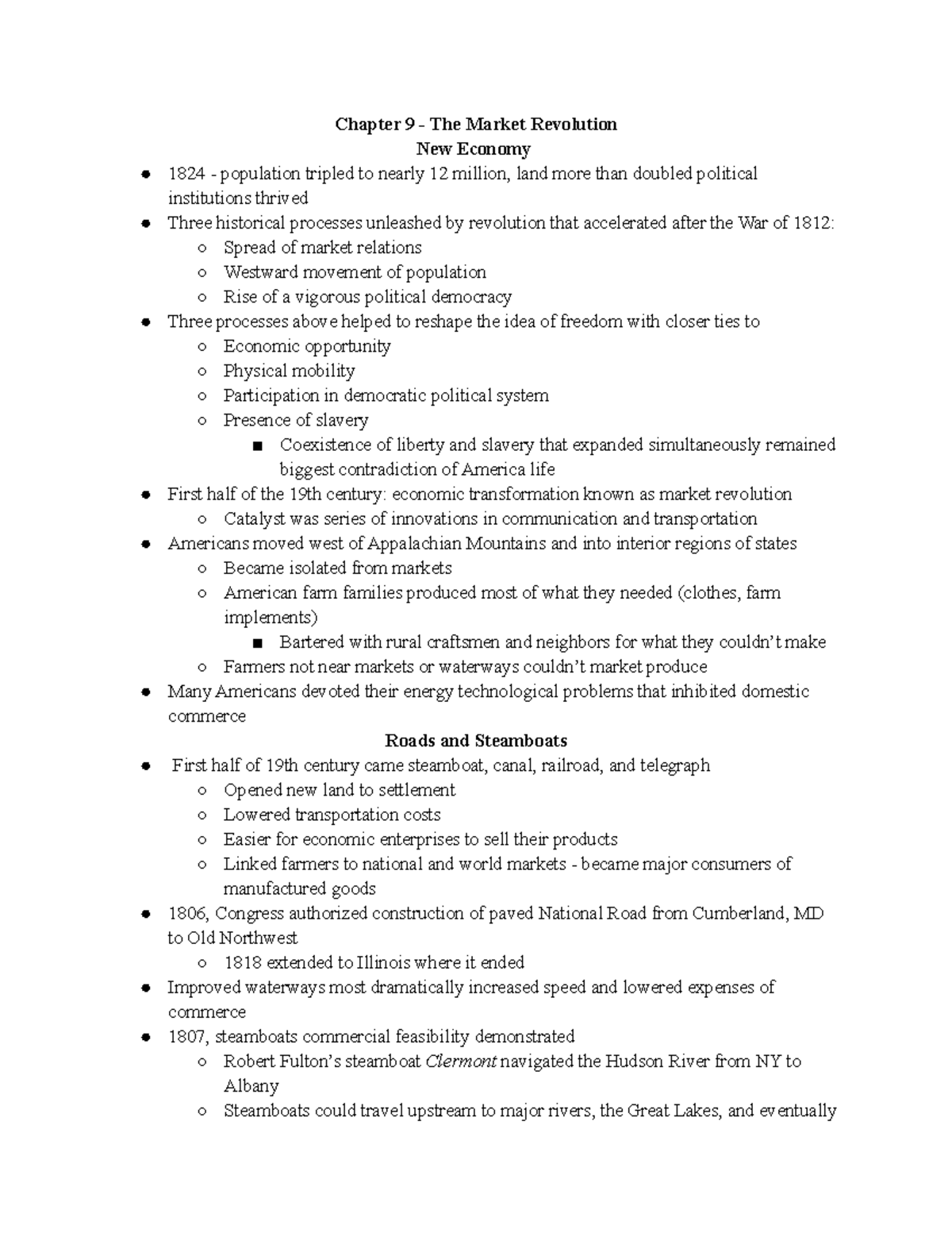 Chapter 9: Notes on The Market Revolution (Course Code: HIST 101) - Studocu