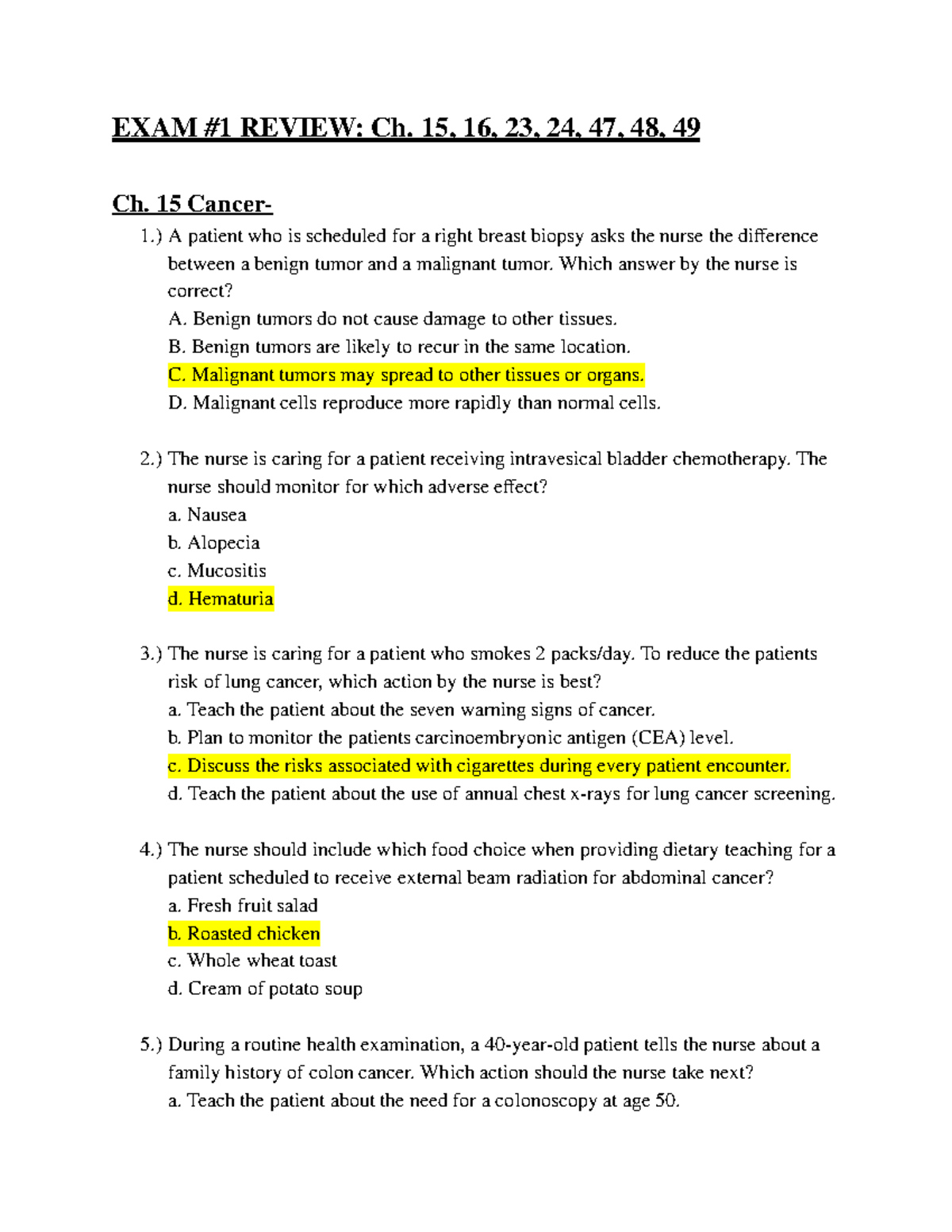 EXAM #1 Review Ch - Practice questions - EXAM #1 REVIEW: Ch. 15, 16, 23 ...
