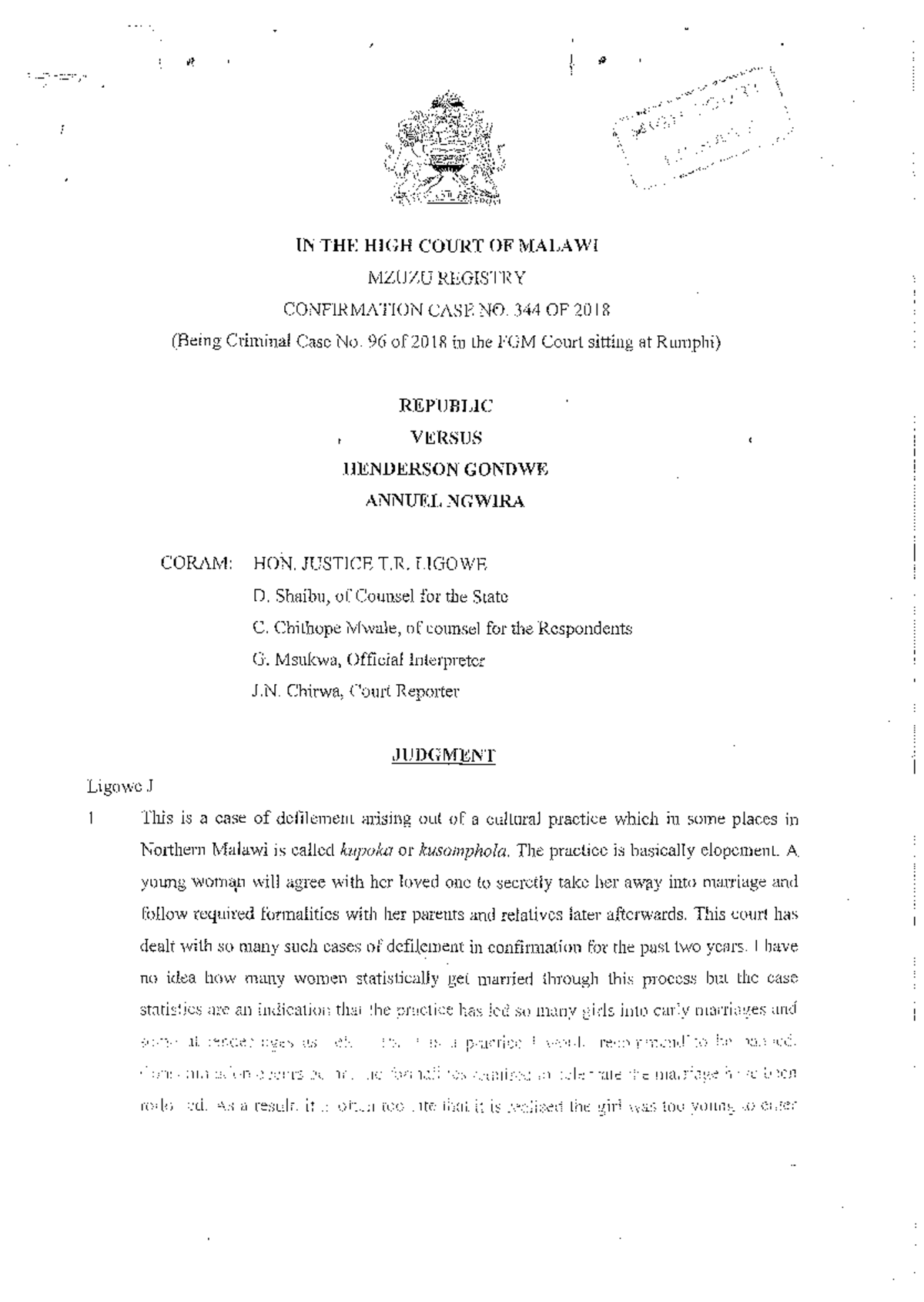 Republic v Henderson Gondwe & Annuell Ngwira: 2018 Confirmation Case ...