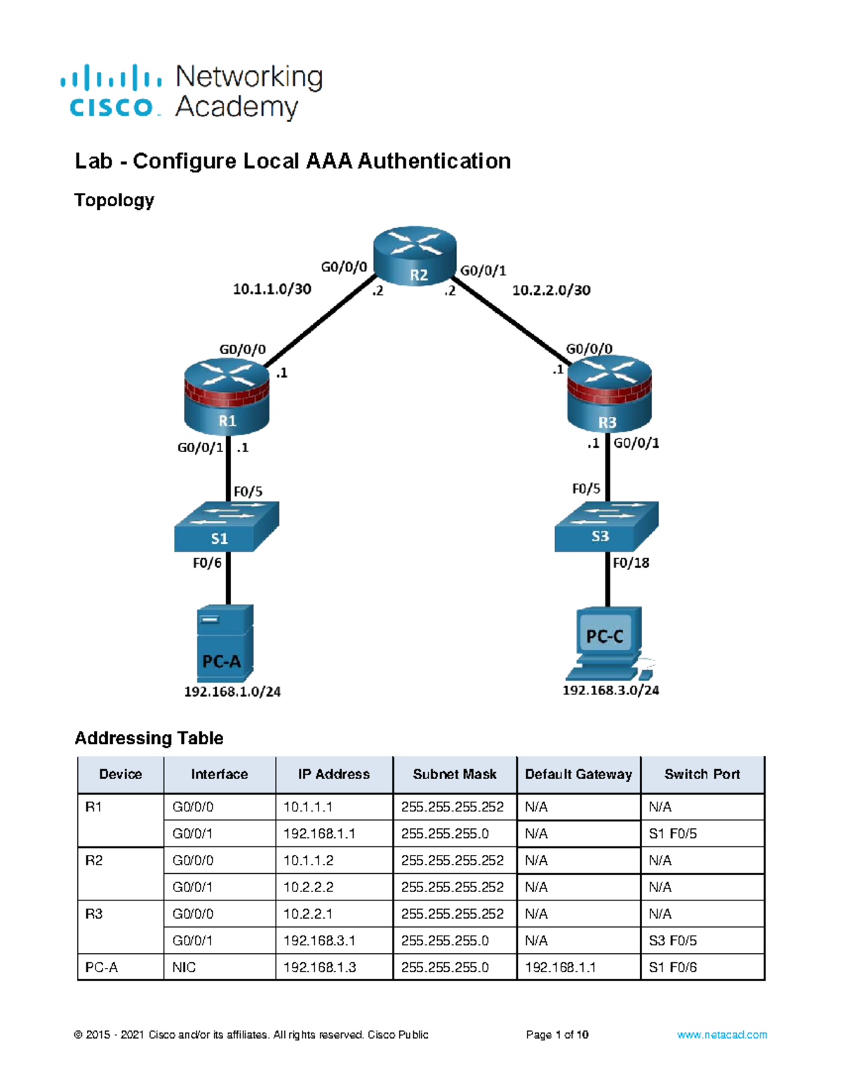 Lab 7 - Configure local authentication and network device settings ...