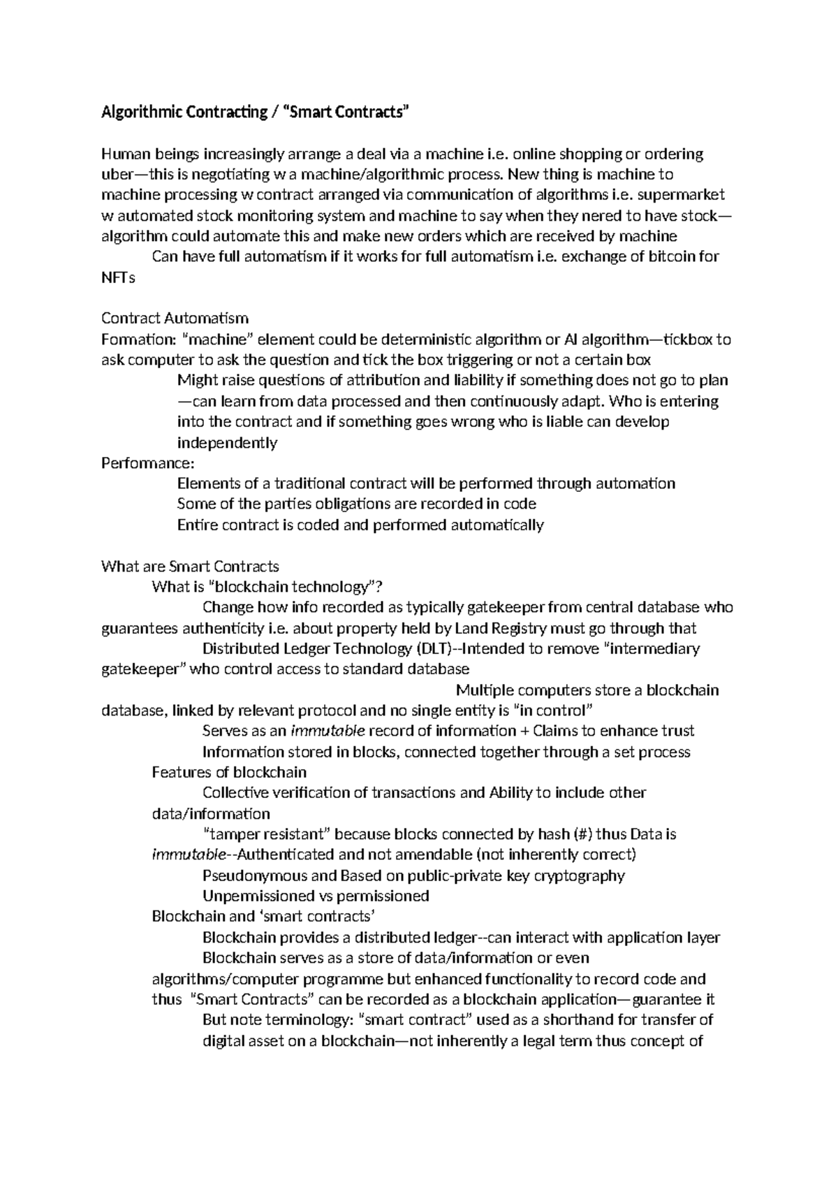 Algorithmic Contracting: Exploring Smart Contracts and Automation - Studocu
