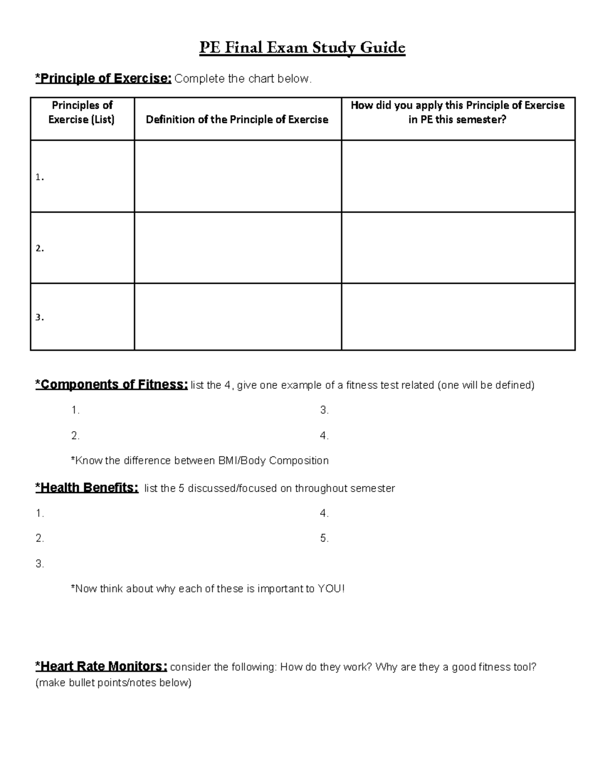 PE Final Exam Study Guide: Principles & Components of Fitness - Studocu