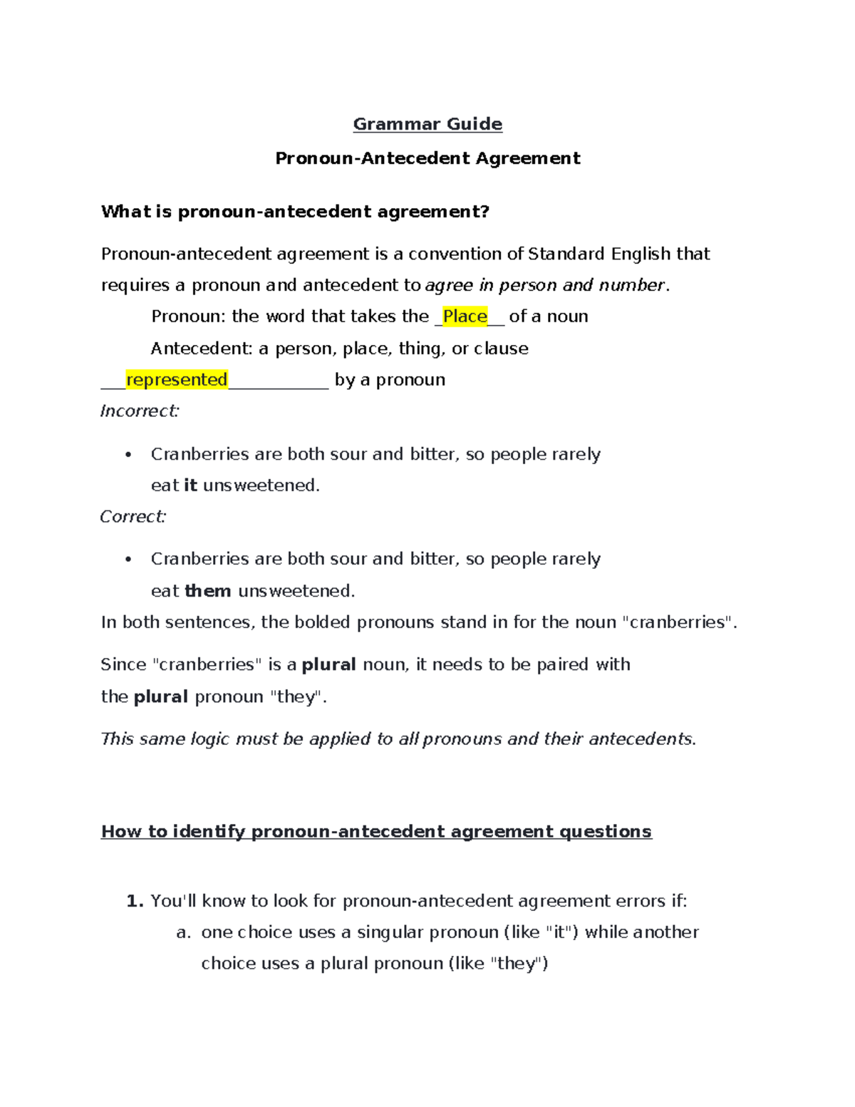 SAT Grammar Guide: Understanding Pronoun-Antecedent Agreement - Studocu