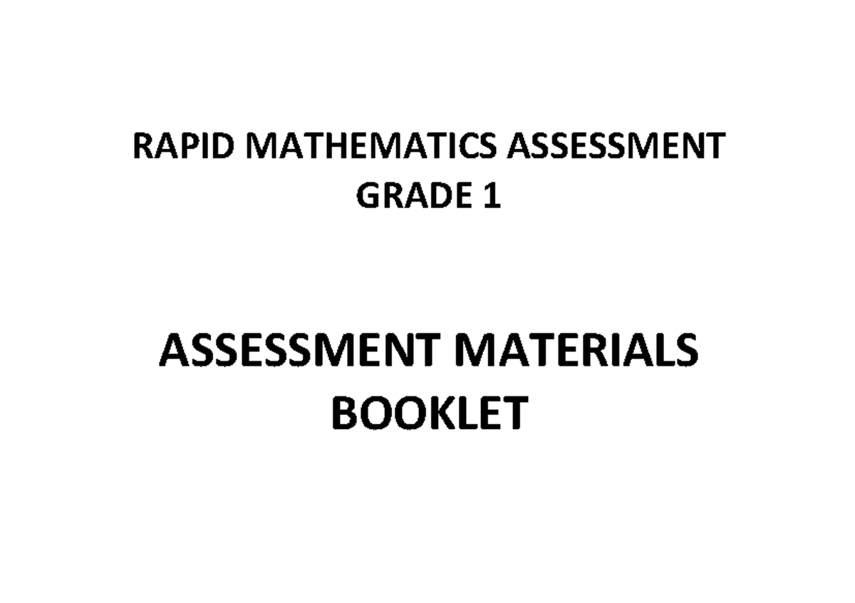 RMA2 Grade 1 Rapid Mathematics Assessment Final Materials Booklet - Studocu
