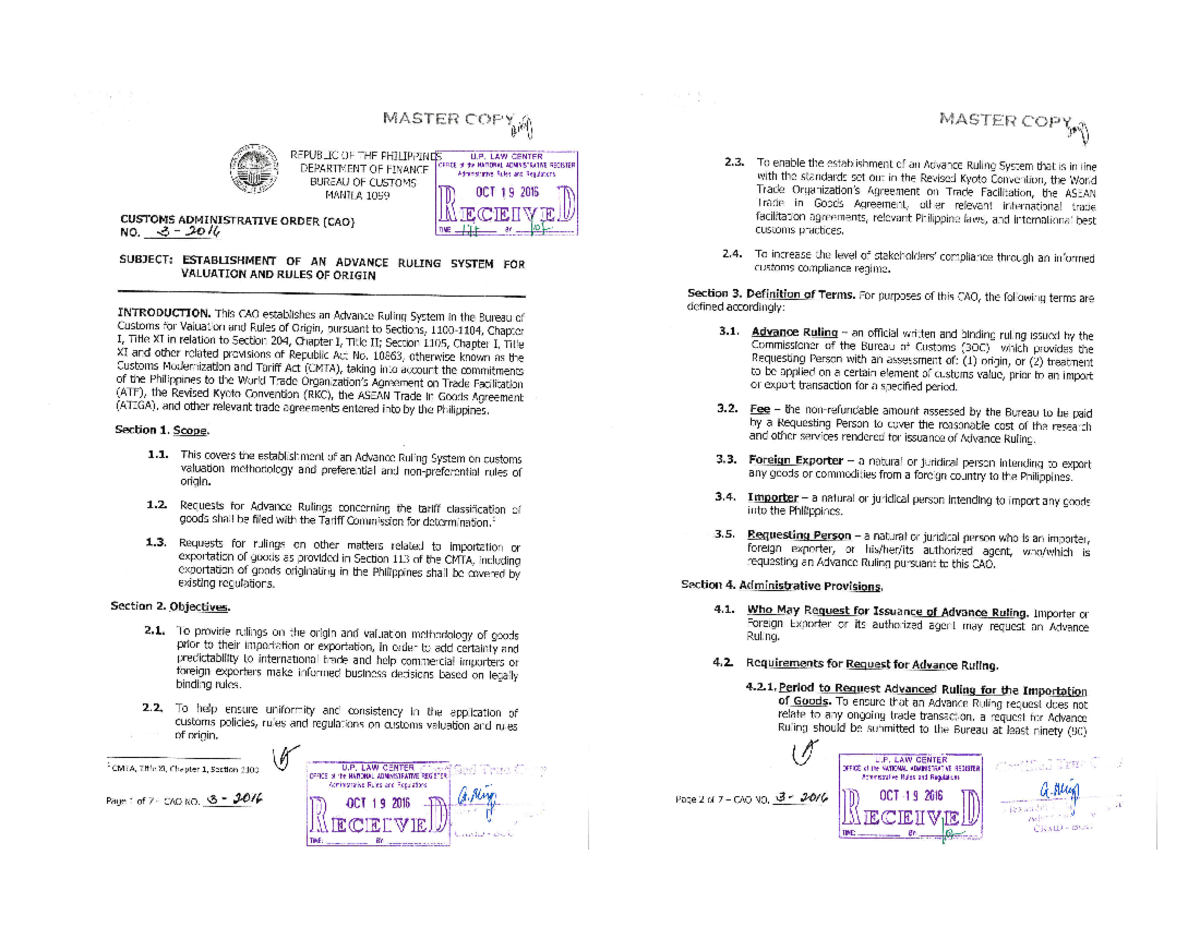 CAO-03-2016-Advance-Ruling-System-for-Customs-Valuation-and-Origin ...