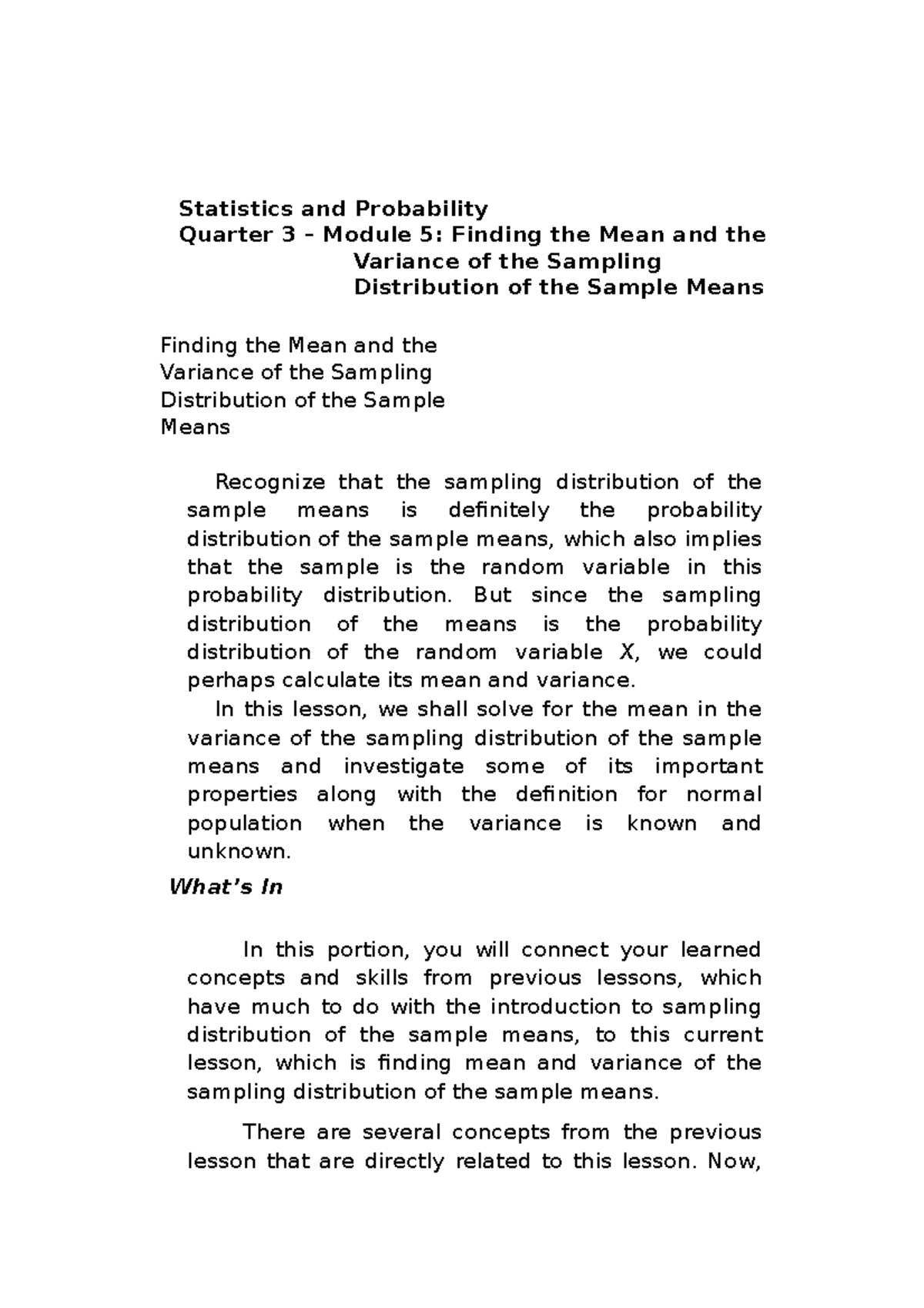 Statistics Probability Quarter 3 Module 5: Finding the Mean and ...