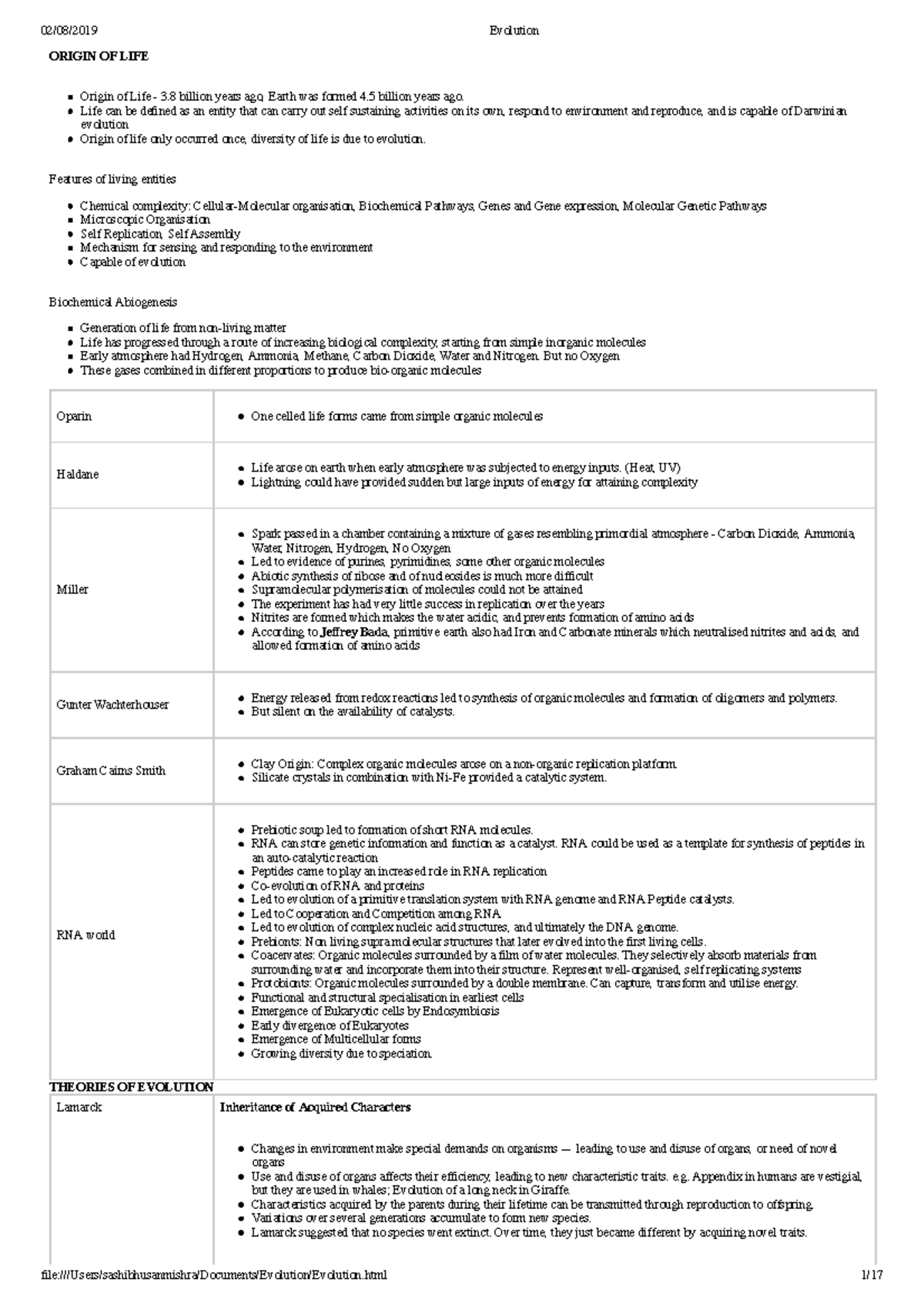 Evolutionary Theories and Origin of Life - 2A Notes - Studocu