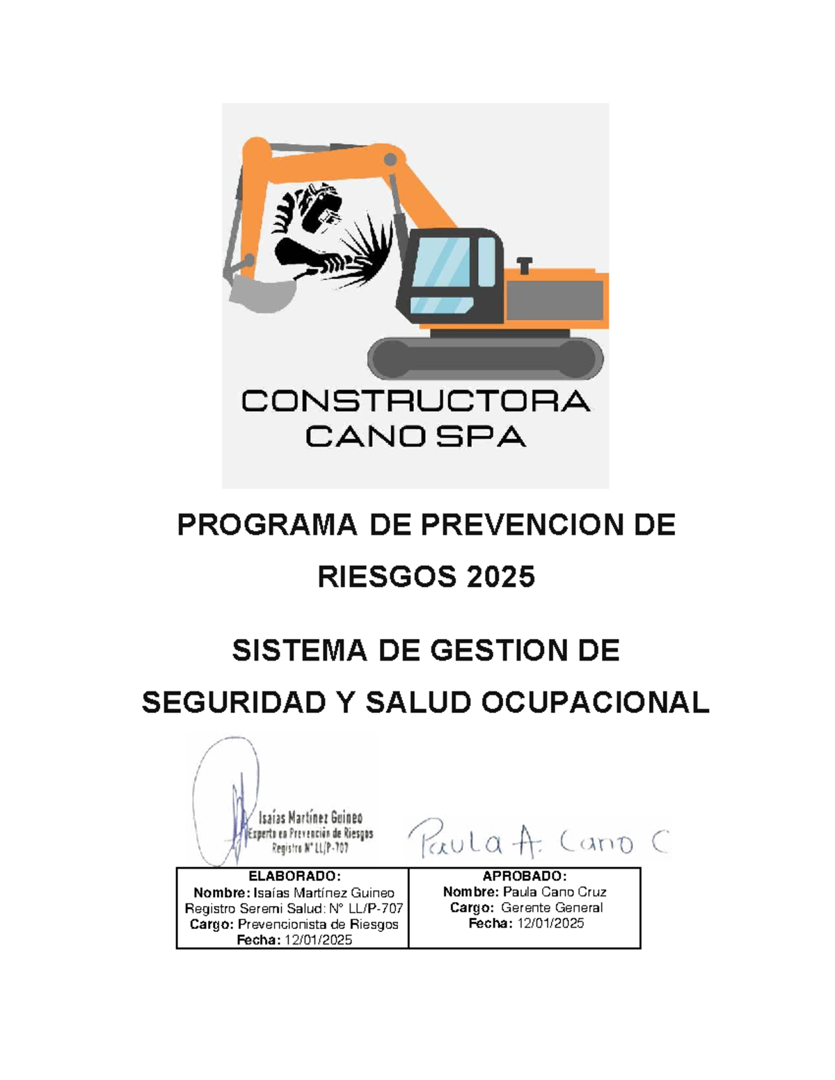 Programa de prevención de riesgos 2025 - Constructora Cano SpA - Studocu