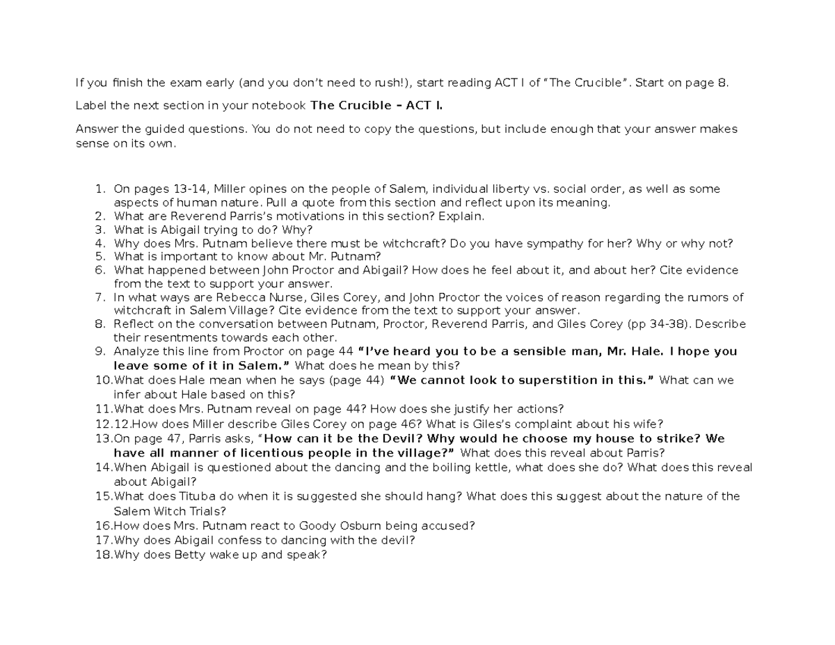 Crucible+Guided+Notes+-+ACT+I - If you finish the exam early (and you ...