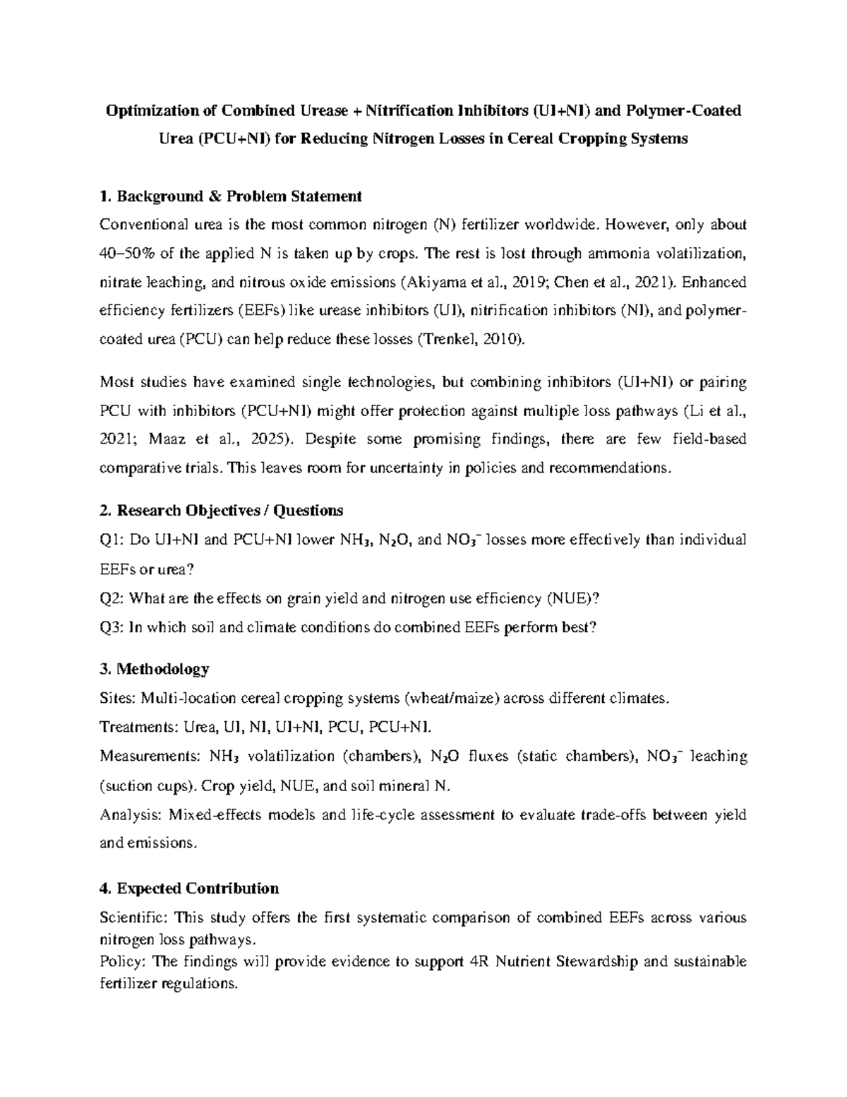 Research Proposal: Optimizing Urease & Nitrification Inhibitors for N ...