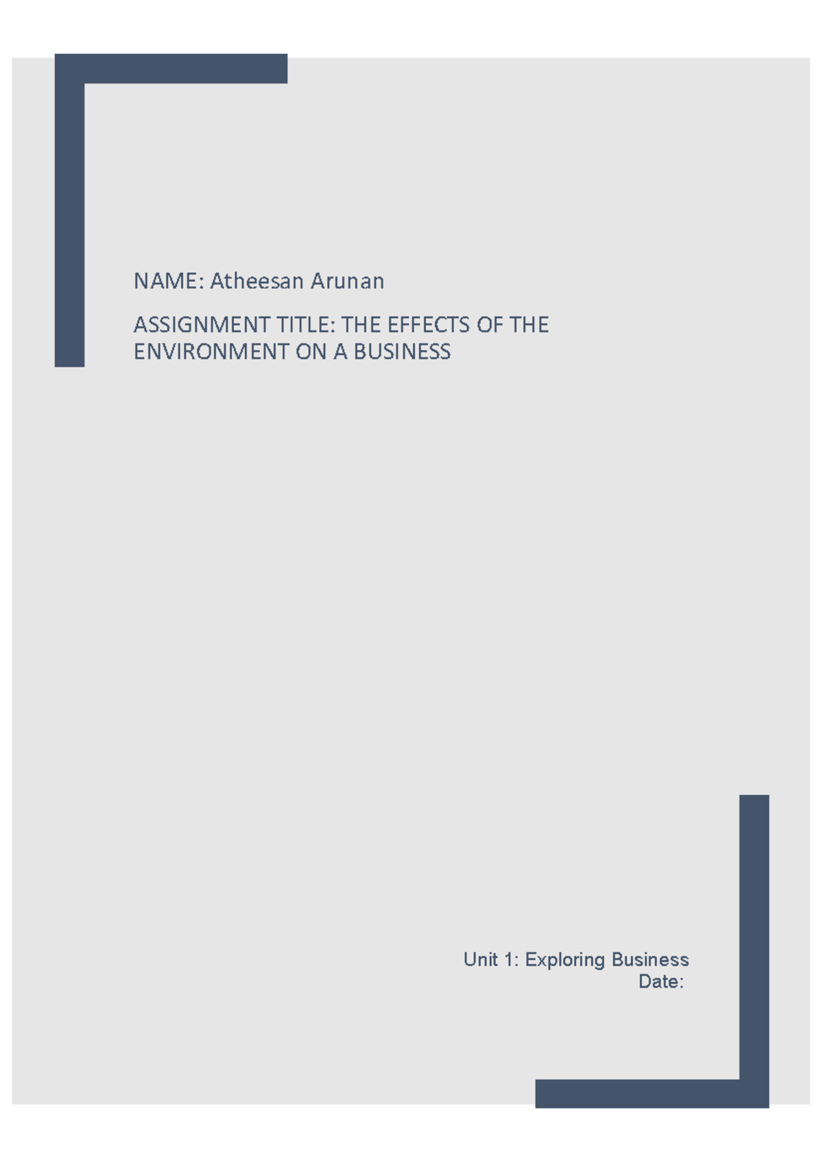 Unit 1 Assignment 2: The Effects of Environment on Business (Level 3 ...