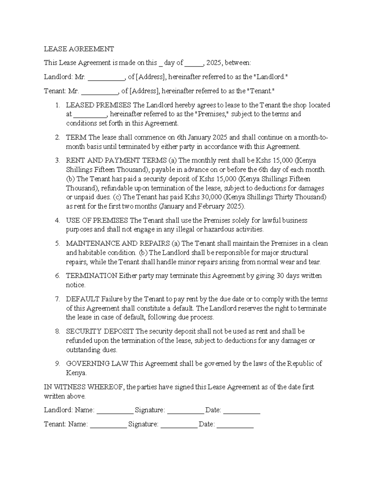Lease Agreement - __________, of [Address], hereinafter referred to as ...