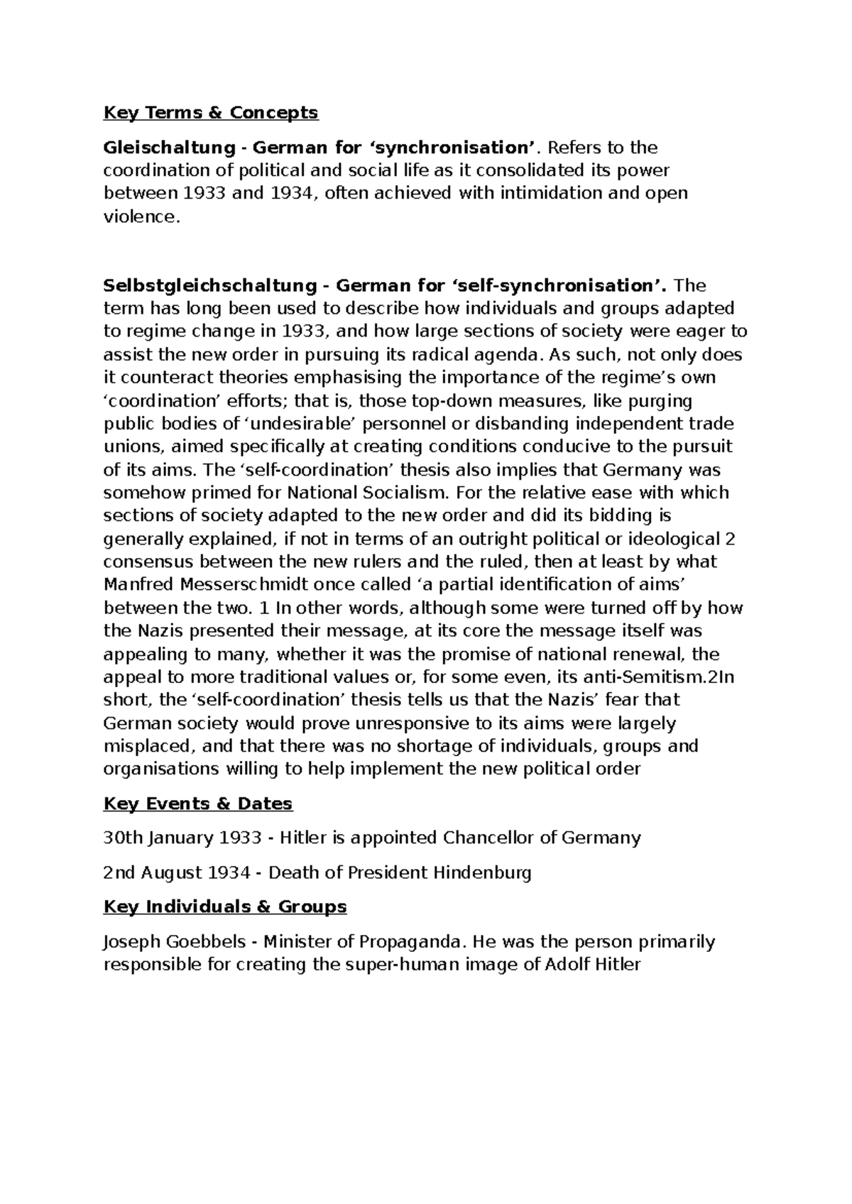 Nazi Consolidation of Power: Key Terms & Concepts Summary Notes - Studocu