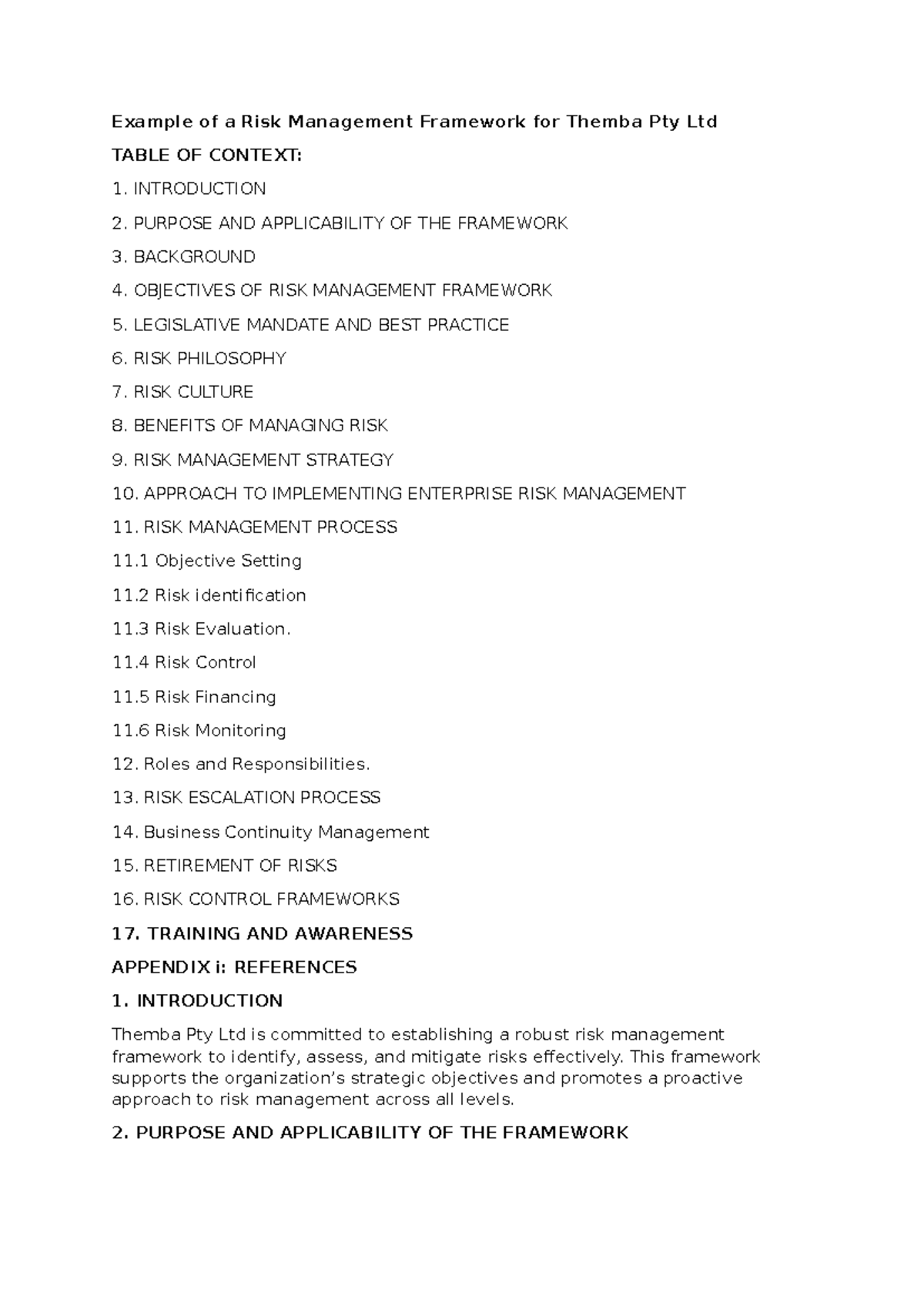 Risk Management Framework for Themba Pty Ltd: A Comprehensive Guide - Studocu