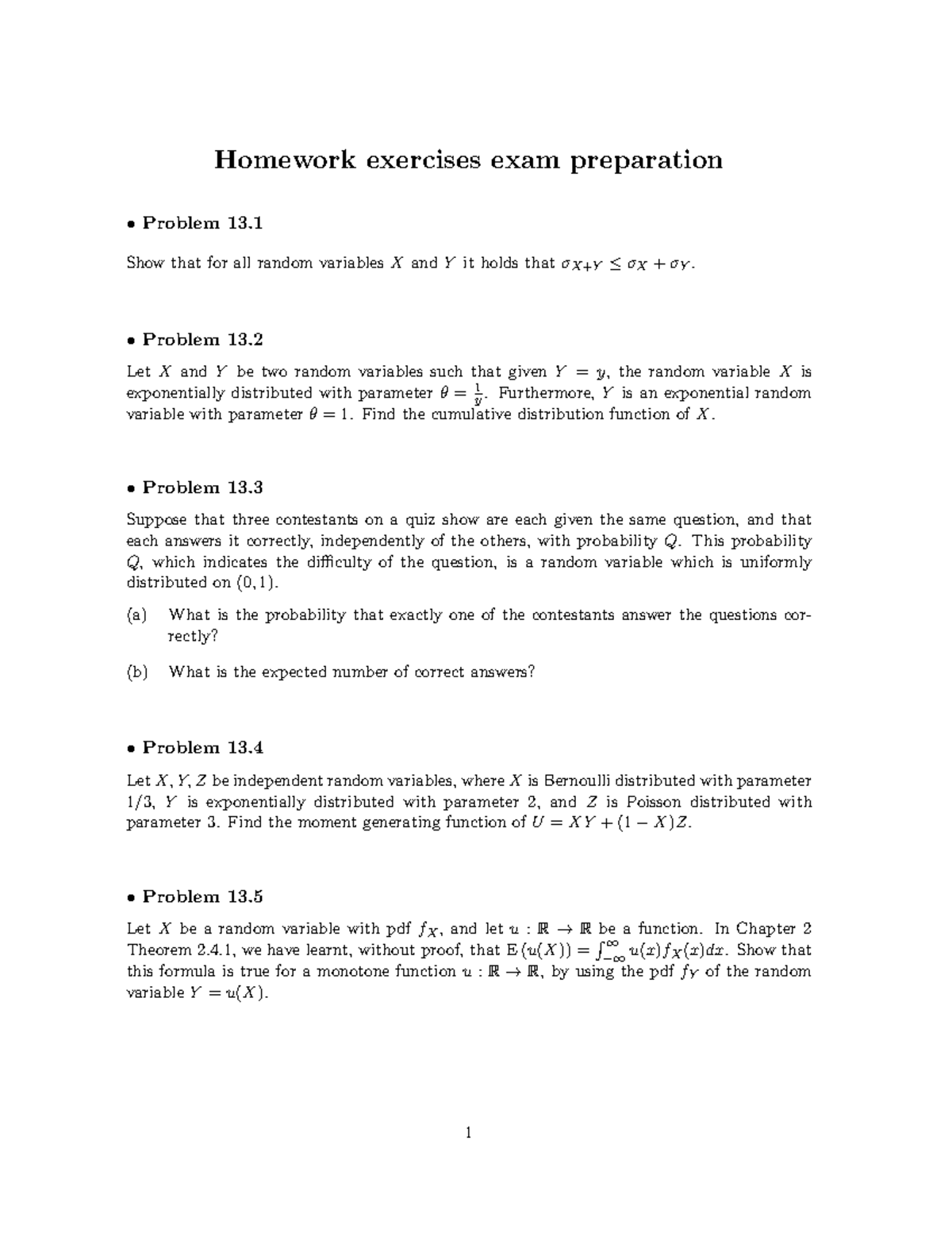 Homework Exam Prep: Random Variables & Probability Problems - Studeersnel