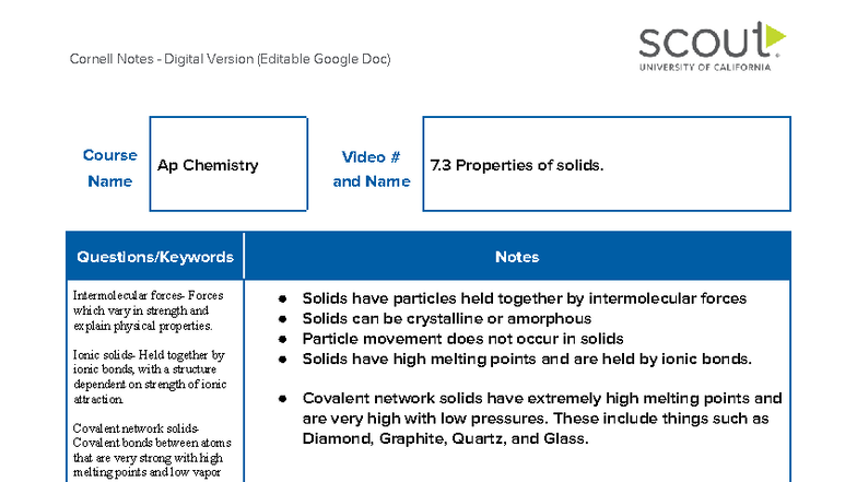 AP Chemistry Intermolecular Forces: Cornell Notes Template - Studocu