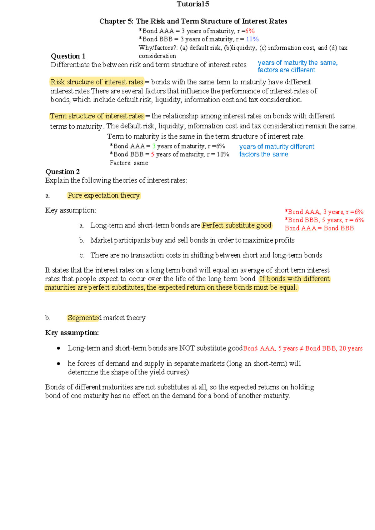 Tutorial 5: Understanding The Risk And Term Structure Of Interest Rates