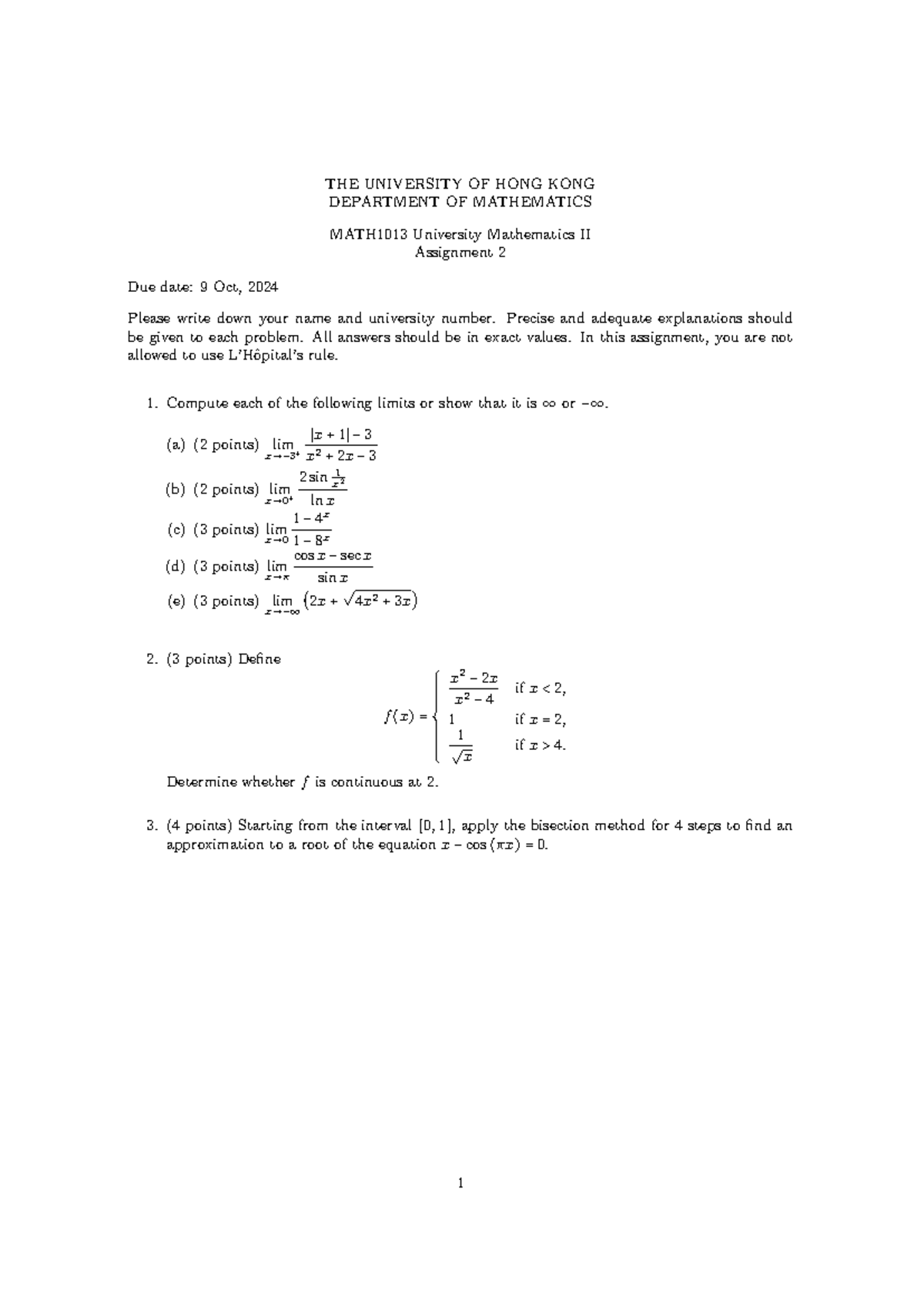 MATH1013 Assignment 2: University Mathematics II Solutions - Studocu