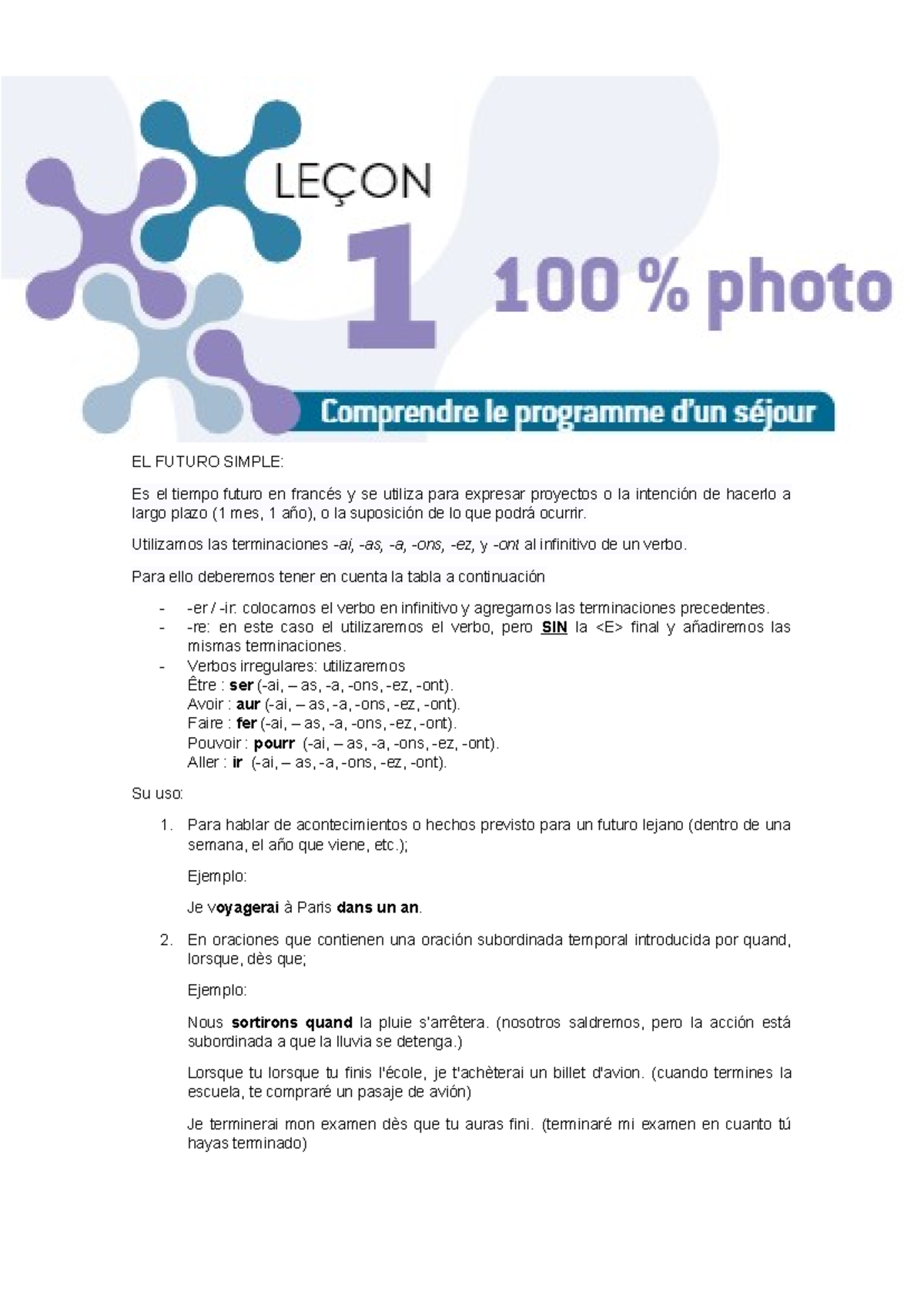 Fiche 1 - practica resuelta - EL FUTURO SIMPLE: Es el tiempo futuro en ...