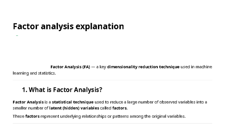 Factor Analysis (FA) Explained: Dimensionality Reduction in ML - Studocu