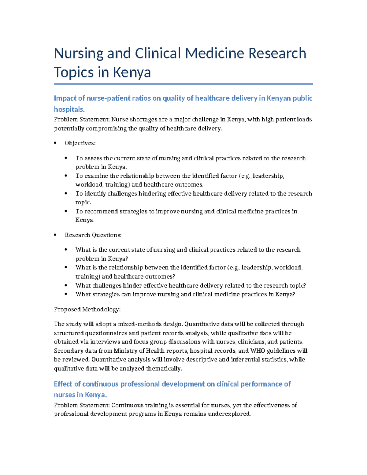 Nursing & Clinical Medicine Research Topics in Kenya: Key Issues ...