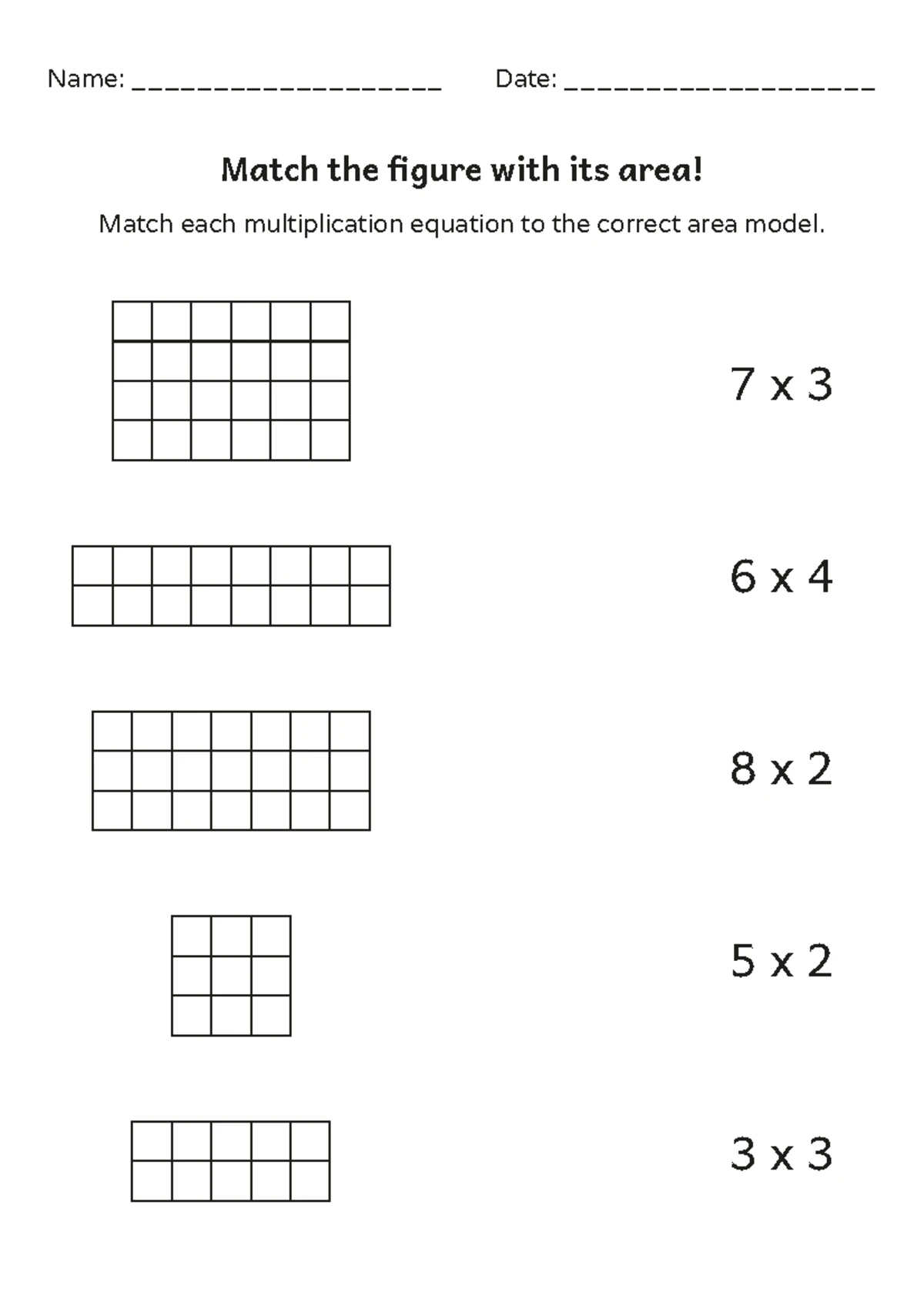 Rectangle Area Drawing - 3rd Grade Worksheet - Name ...