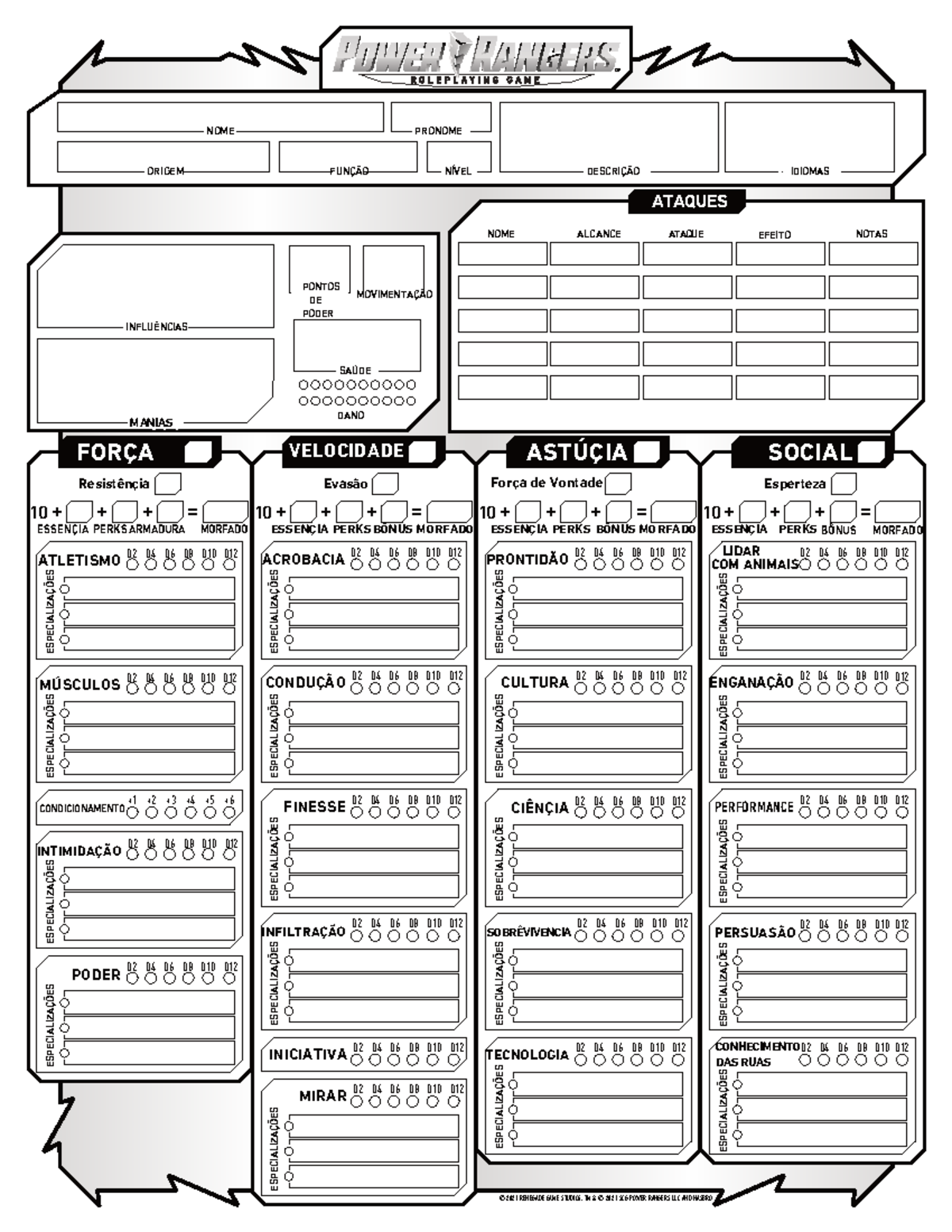 Power Rangers (Ficha) - © 2021 RENEGADE GAME STUDIOS. TM & © 2021 SCG ...