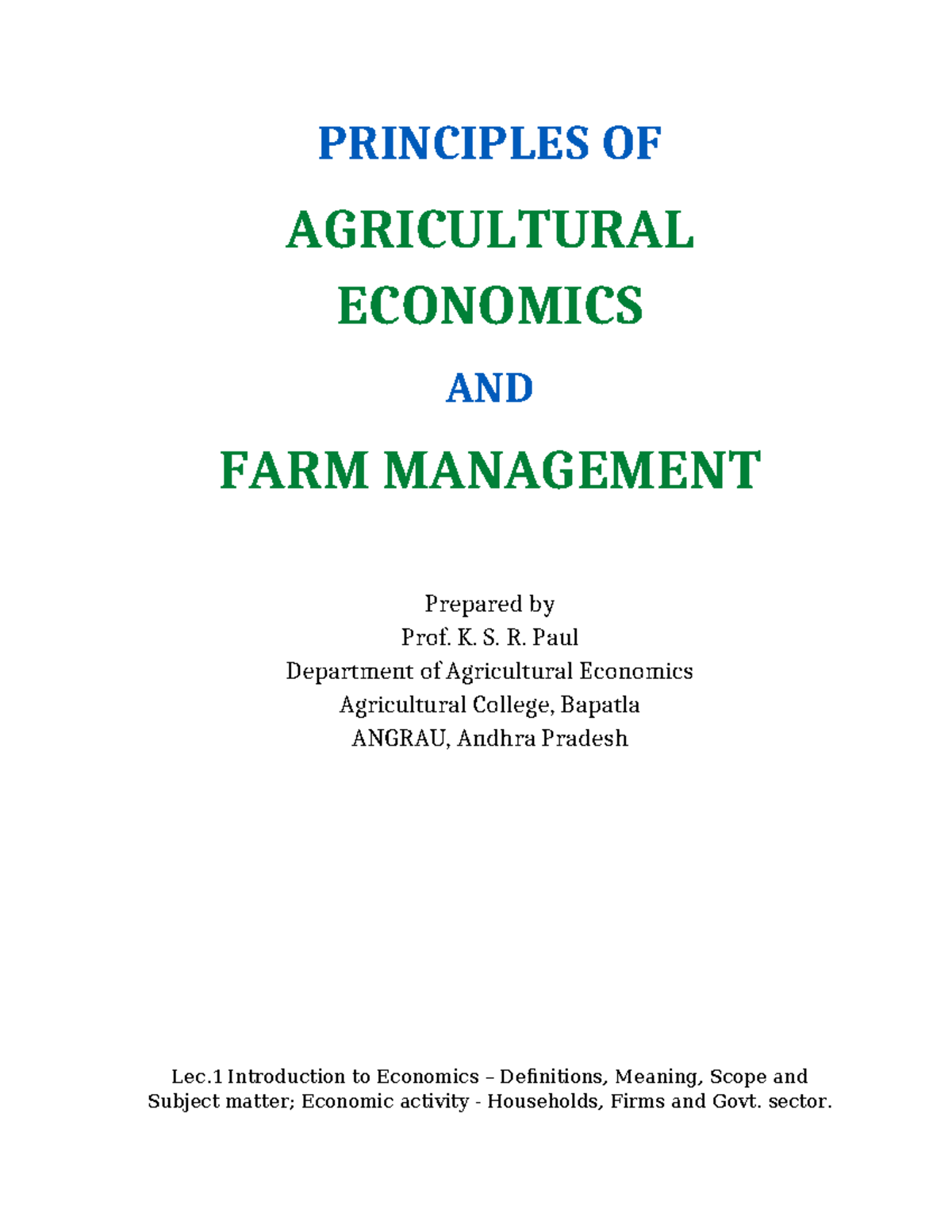 Lec. 1 - Intro to Economics: Definitions, Meaning & Scope - Studocu