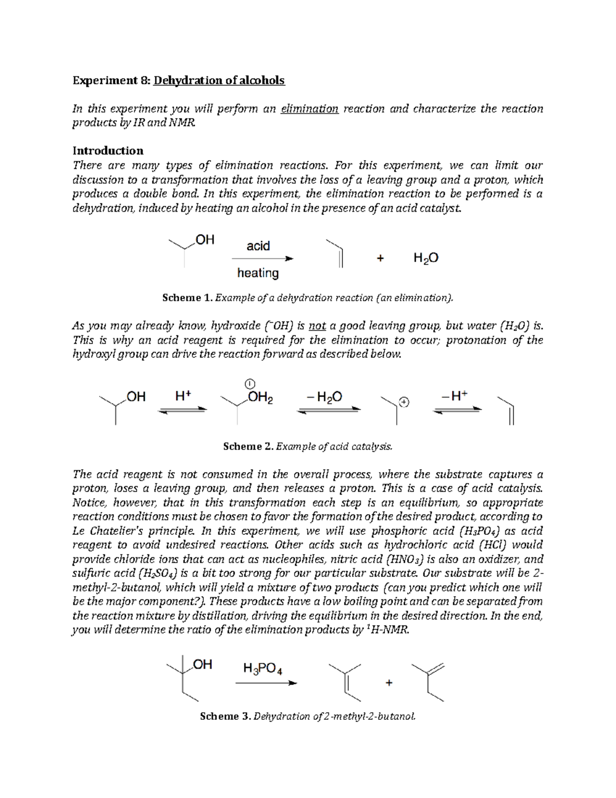 Experiment 8: Dehydration of Alcohols - Lab Report (CHE223L) - Studocu