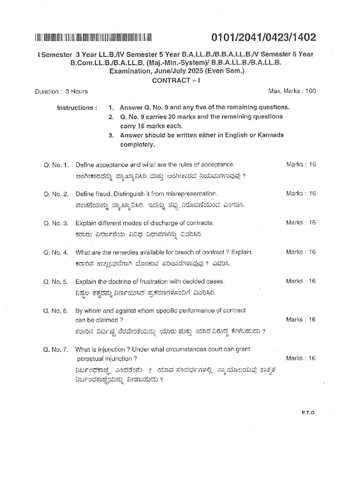 Contract I Semester 5 Year Exam 2025 - Detailed Questions & Marks - Studocu