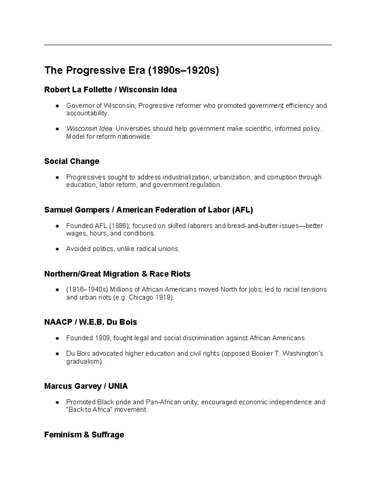 HIST 202: The Progressive Era to WWII - Key Concepts and Notes - Studocu