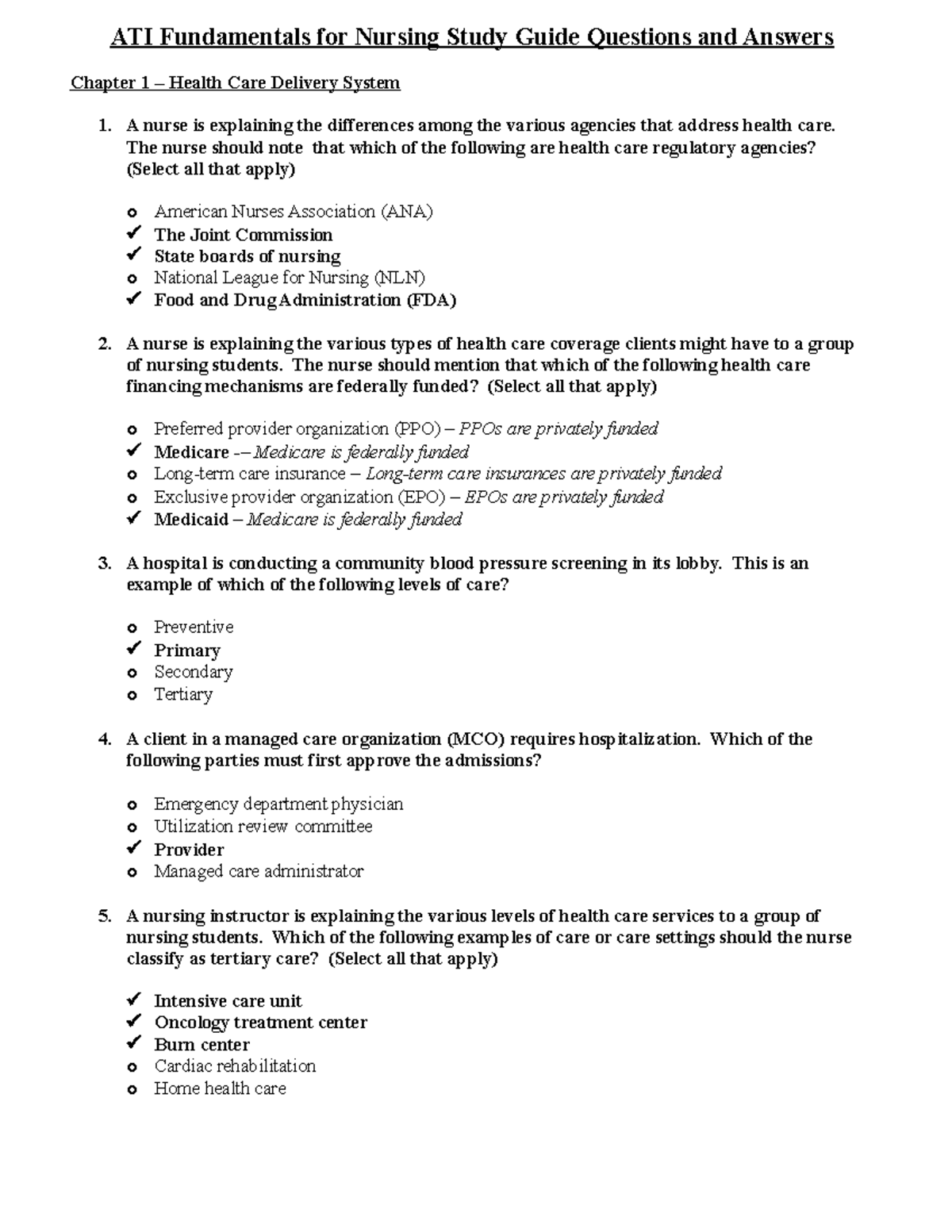 Fundamentals for Nursing ATI BOOK - ATI Fundamentals for Nursing Study ...