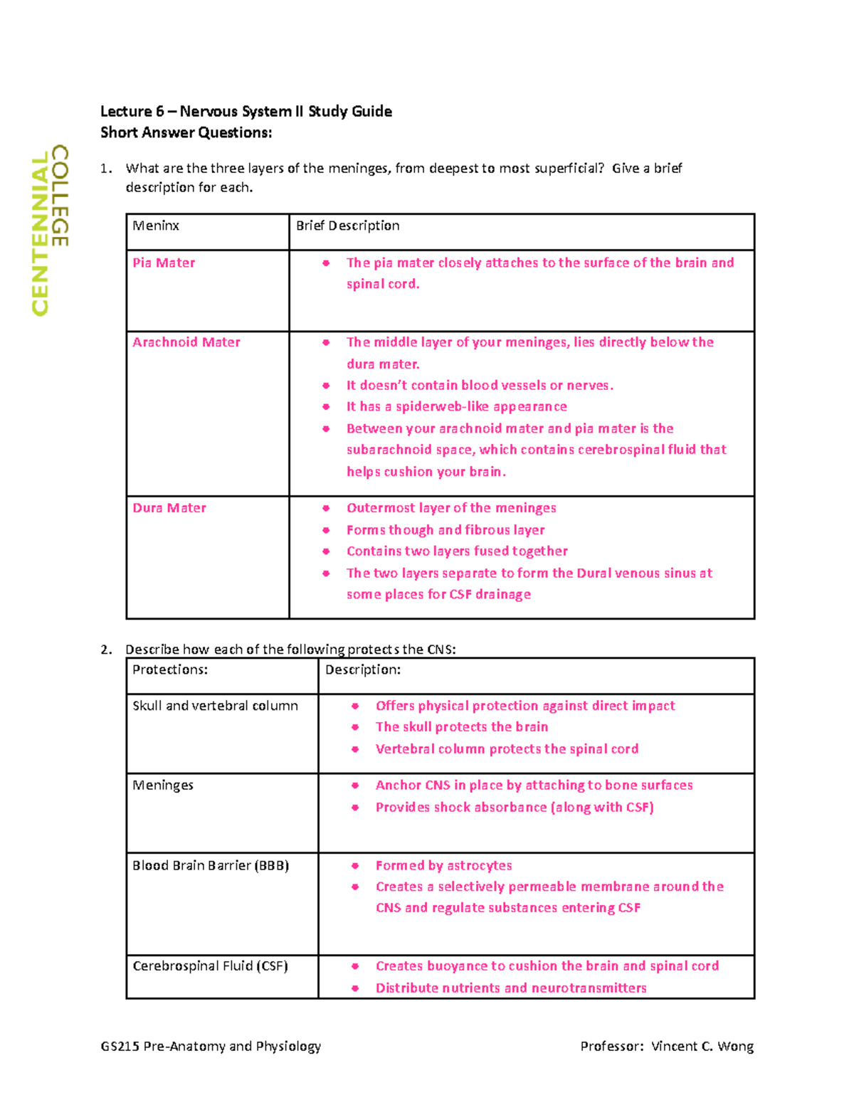 GS215 Lecture 6 Study Guide: Nervous System II - Studocu
