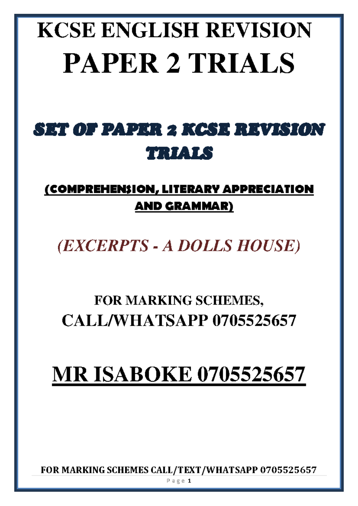 KCSE English Revision - Paper 2 Trials Lecture Notes and Excerpts - Studocu