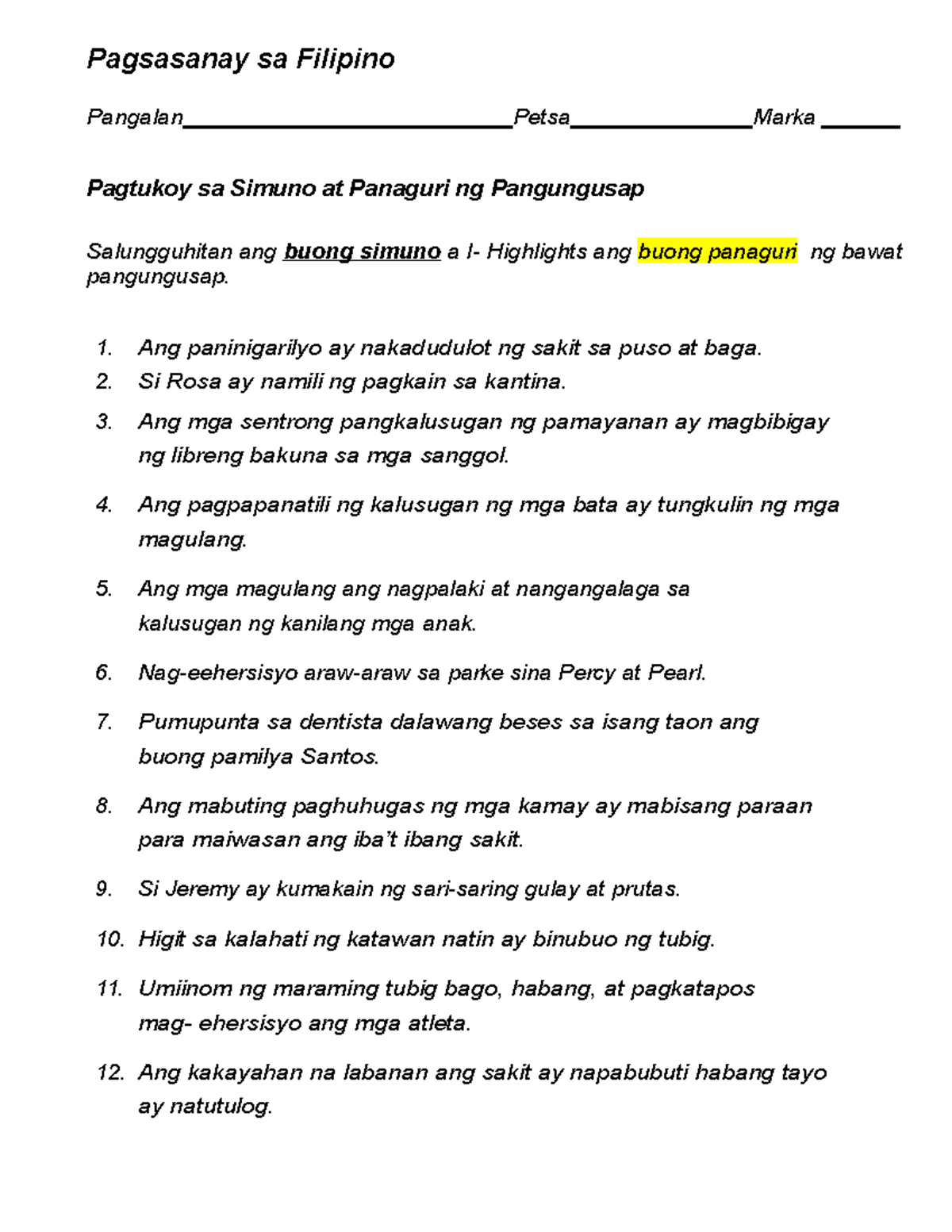 Pagsasanay sa filipino basic lang yo hahha - Pagsasanay sa Filipino ...
