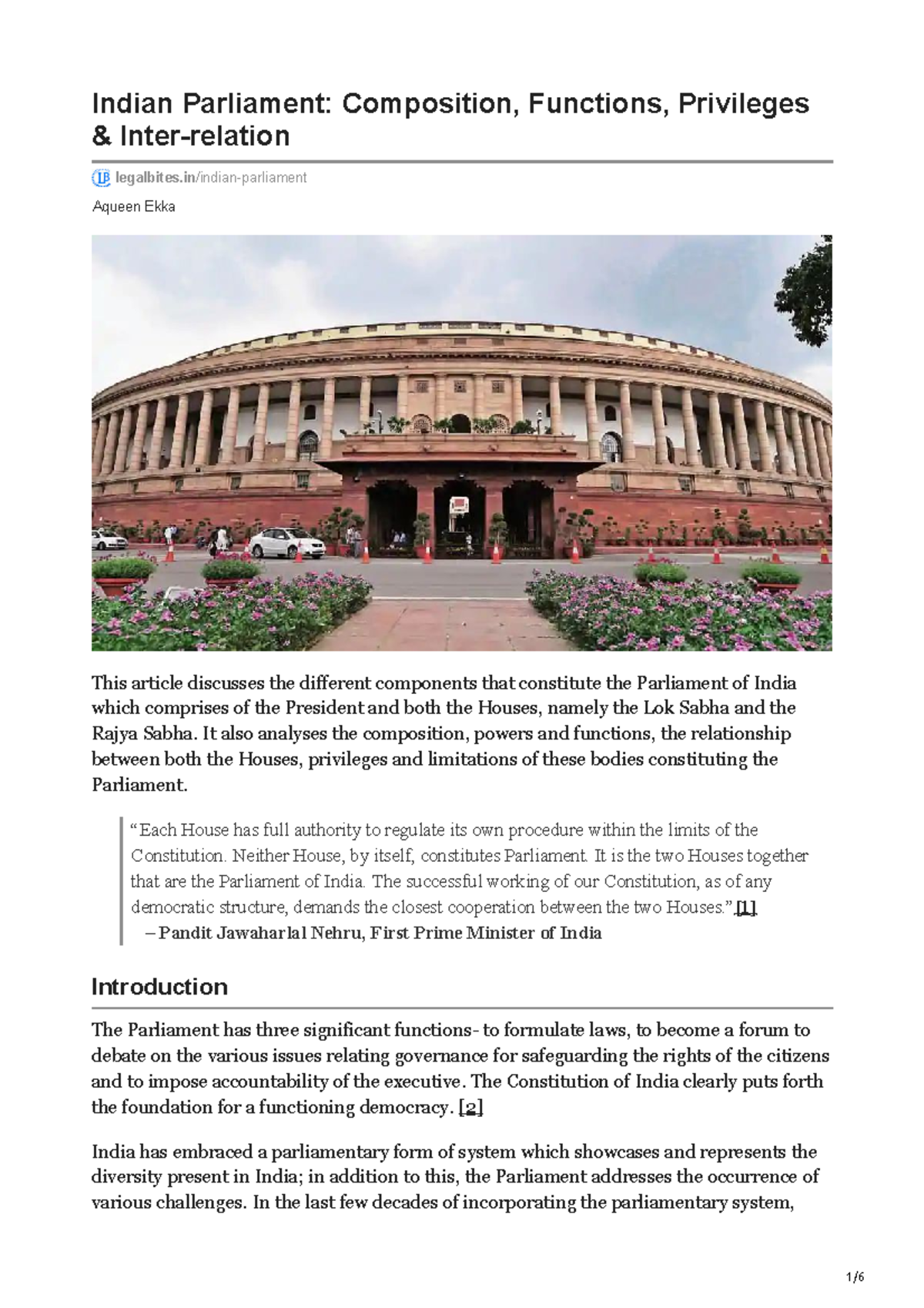 Indian Parliament: Composition, Functions, Privileges & Relations - Studocu