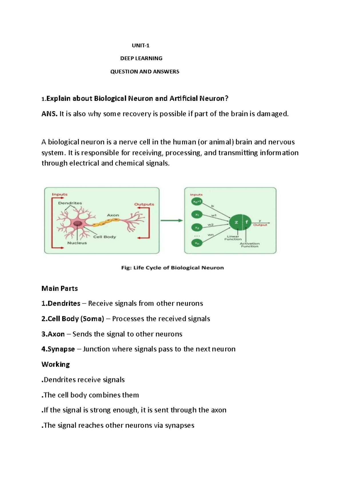 DL UNIT-1 Q&A: Biological vs. Artificial Neurons and Learning Concepts ...