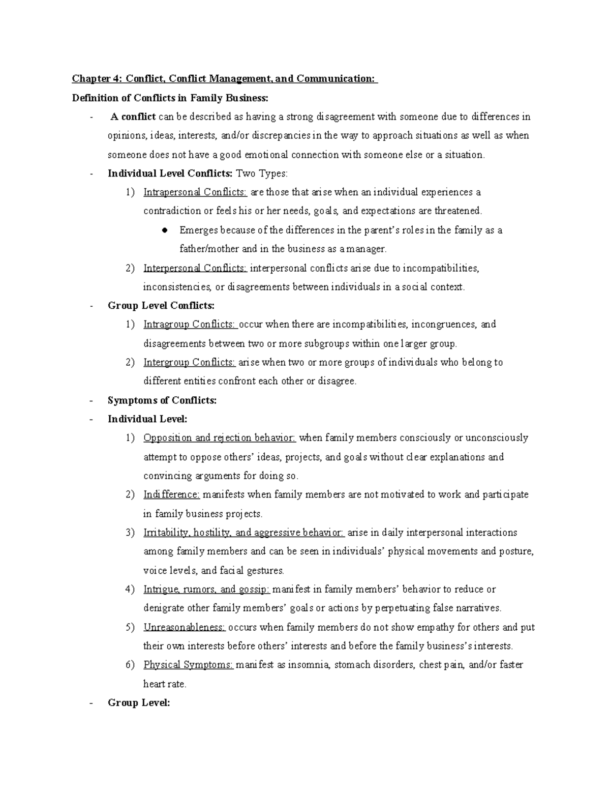 Family Business Chapter 4: Understanding Conflict and Management - Studocu