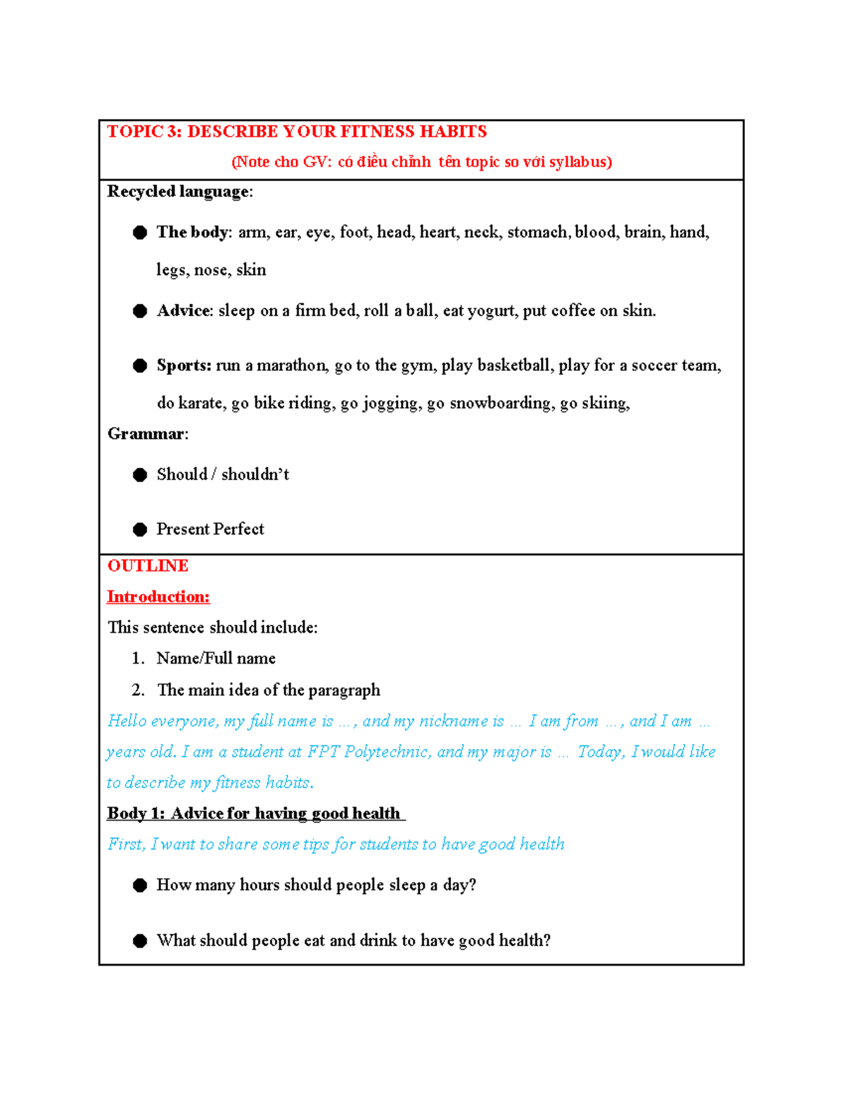 FIT101: Topic 3 - My Fitness Habits and Health Tips - Studocu