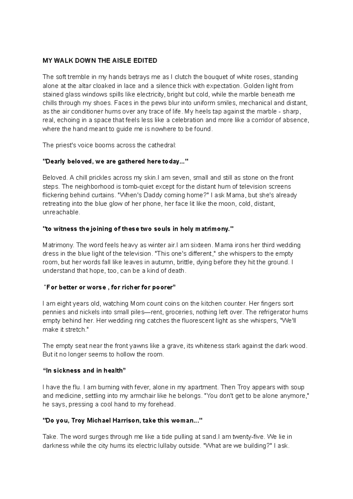 My Walk Down The Aisle: A Personal Reflection Essay - Studocu