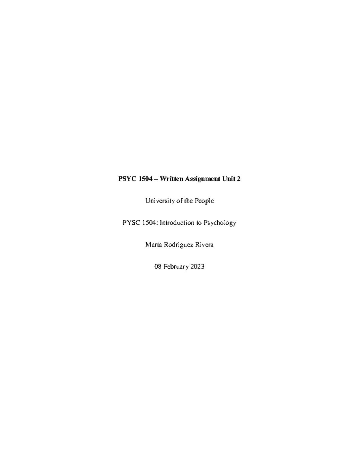 PSYC 1504 - Written Assignment Unit 2 - PSYC 1504 – Written Assignment ...