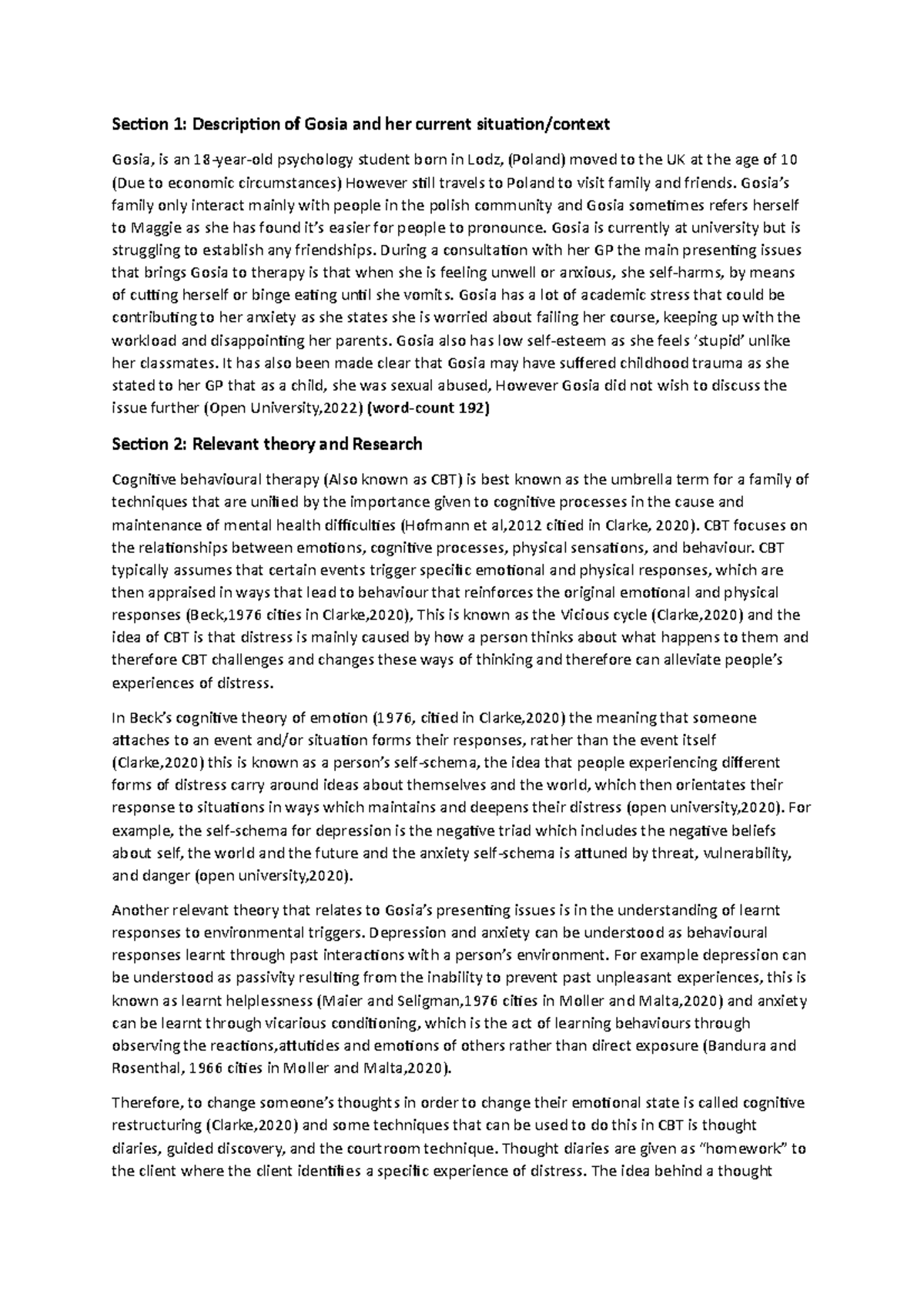 DE241 TMA03 - Cognitive Behavioral Therapy Formulation for Gosia - Studocu