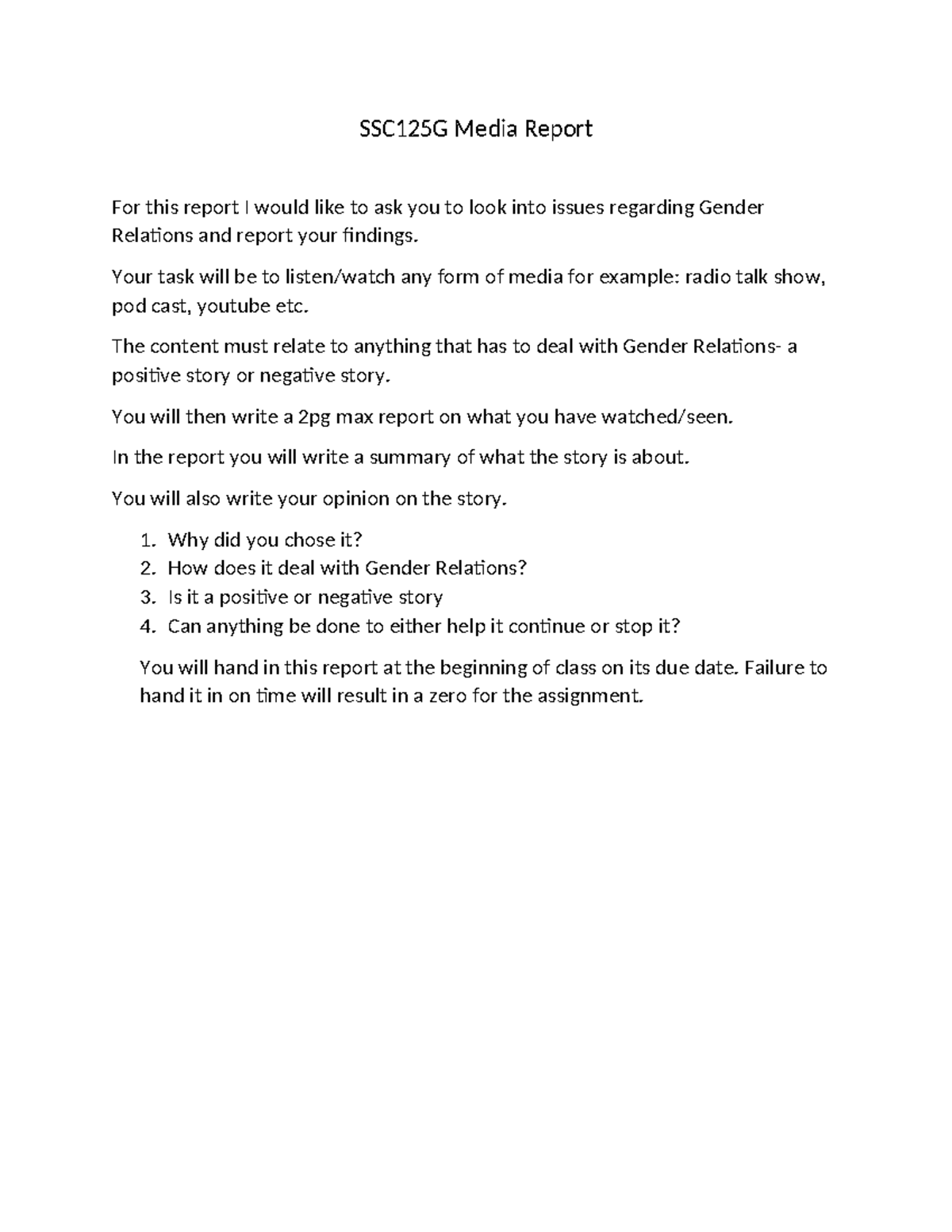 SSC125G Gender Relations Media Report: Analysis & Findings - Studocu