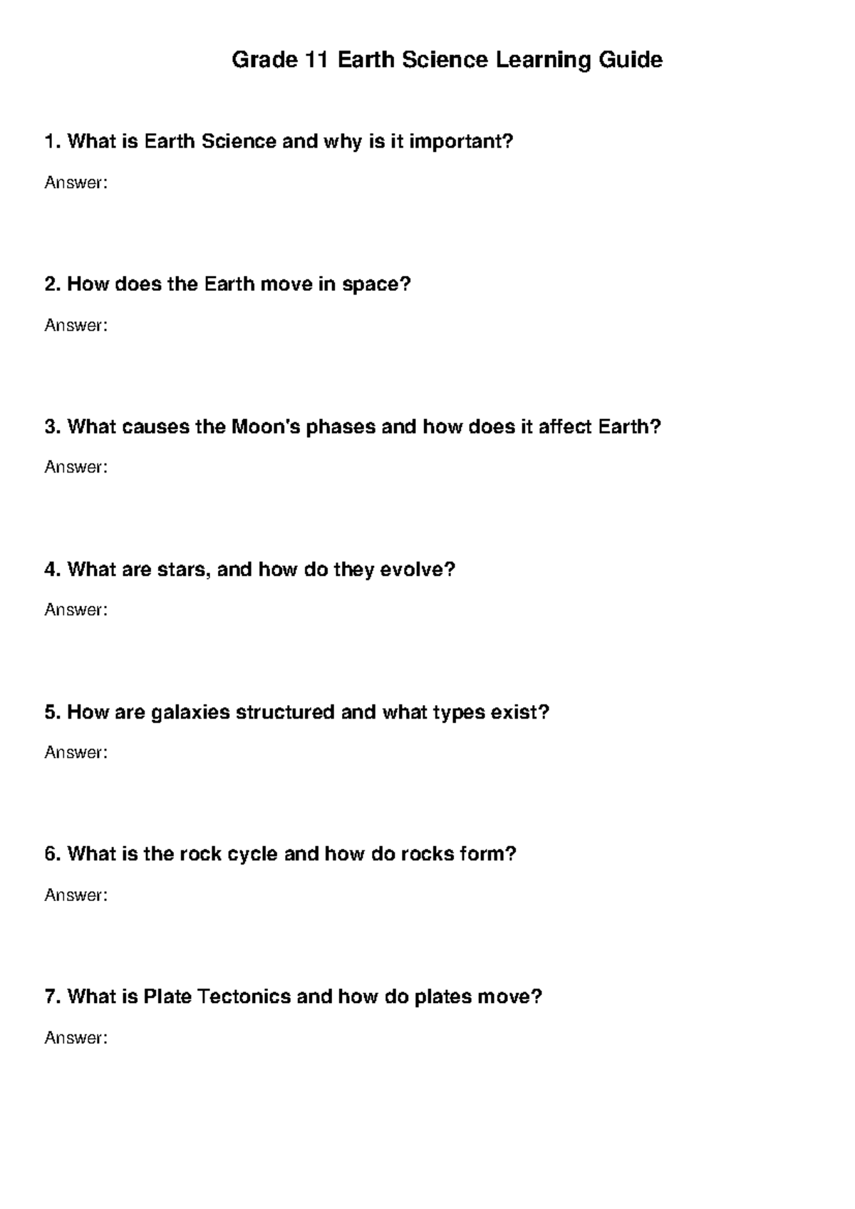 Grade 11 Earth Science Learning Guide: Key Concepts Explained - Studocu