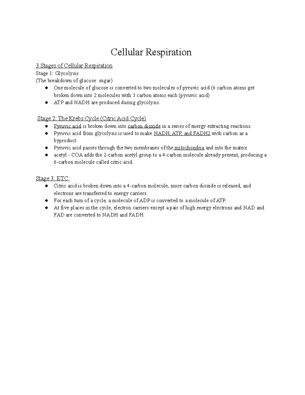 Cellular Respiration Overview: Glycolysis, Krebs Cycle & ETC Notes ...