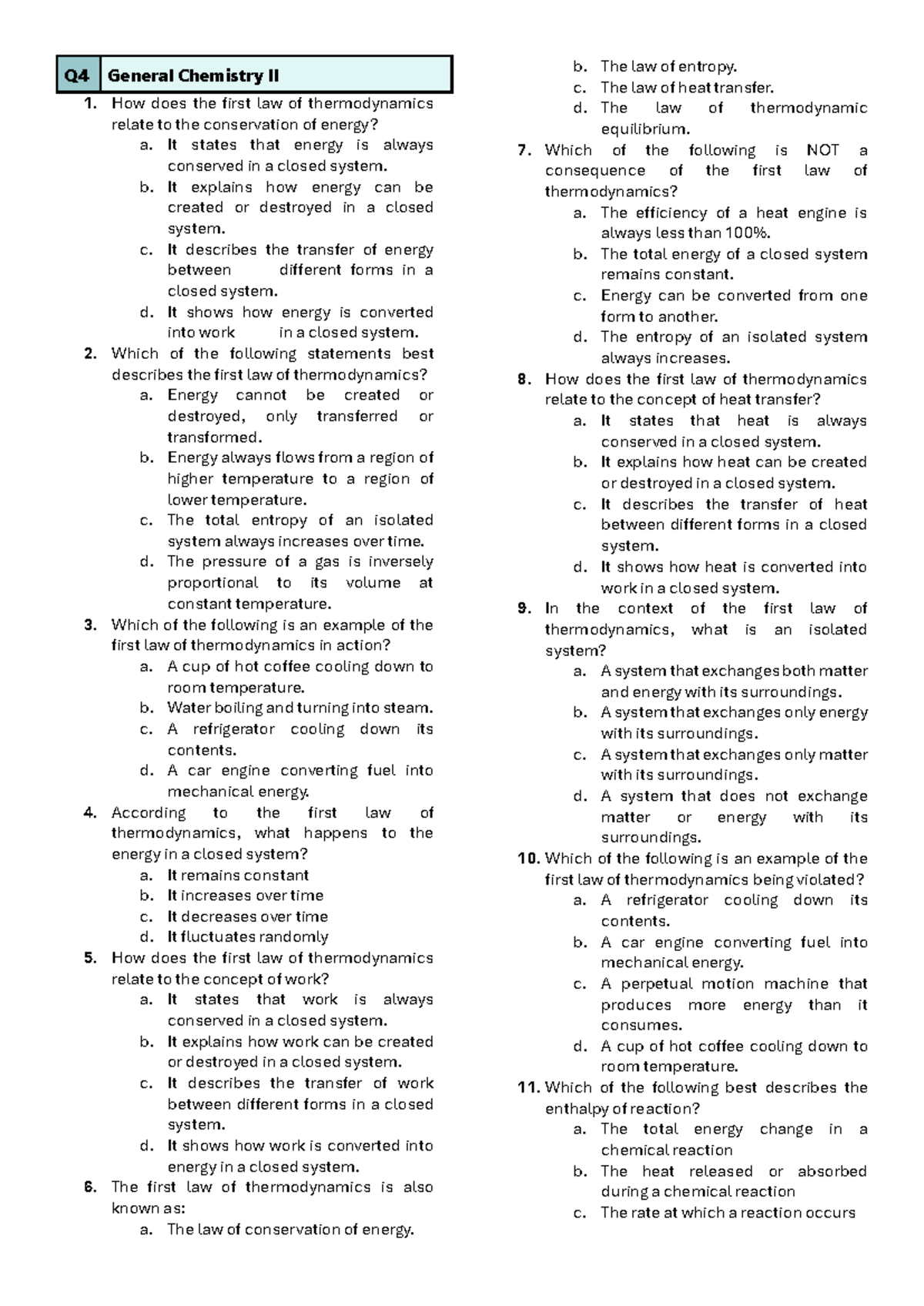 Q4 General Chemistry II - Thermodynamics and Reaction Enthalpy Notes ...